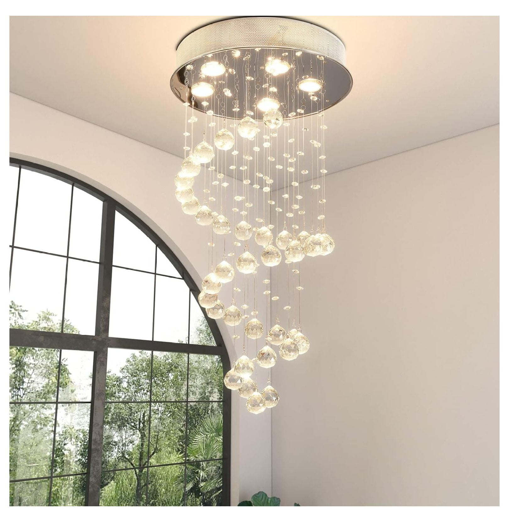 Maxax Spiral Crystal Raindrop Chandelier, 5 Lights Modern Flush Mount ...