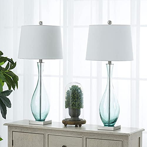 Maxax Traditional Table Lamps Set of 2 with 2A USB Ports, Glass Bedside ...