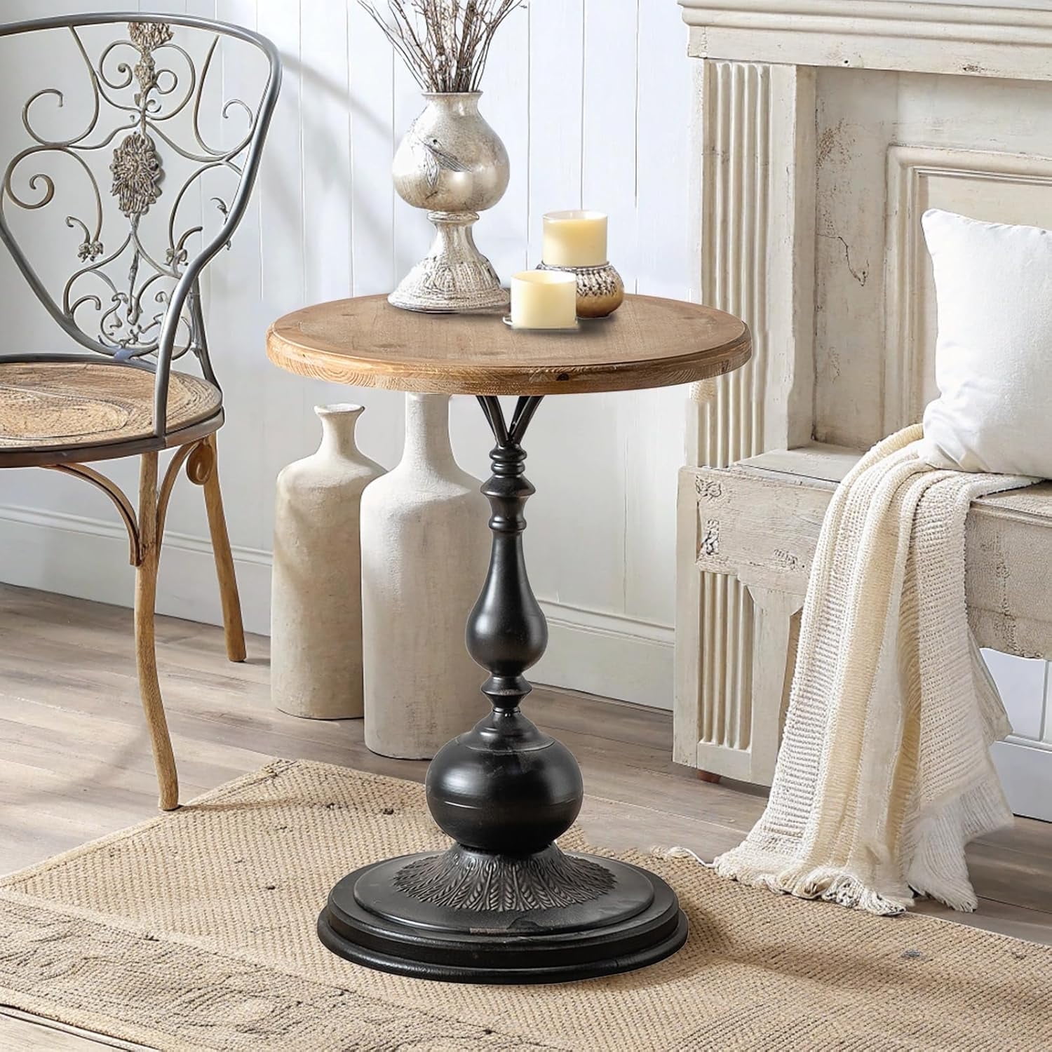 Maxax Vintage Round Side Table，Rustic French Country End Table ...