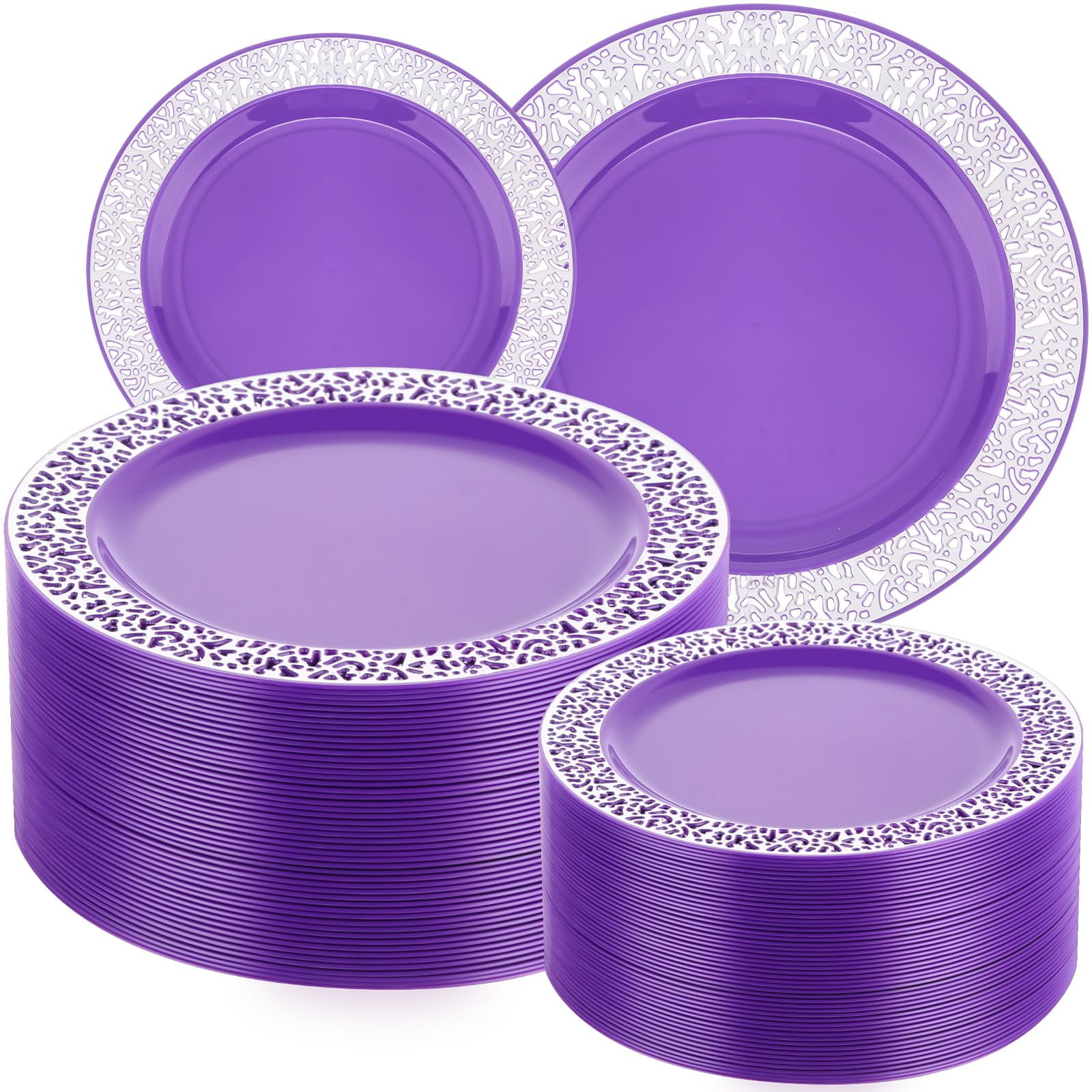 Maxcheck 100 Pack Purple Silver Plastic AFN1Plates Disposable Plates ...