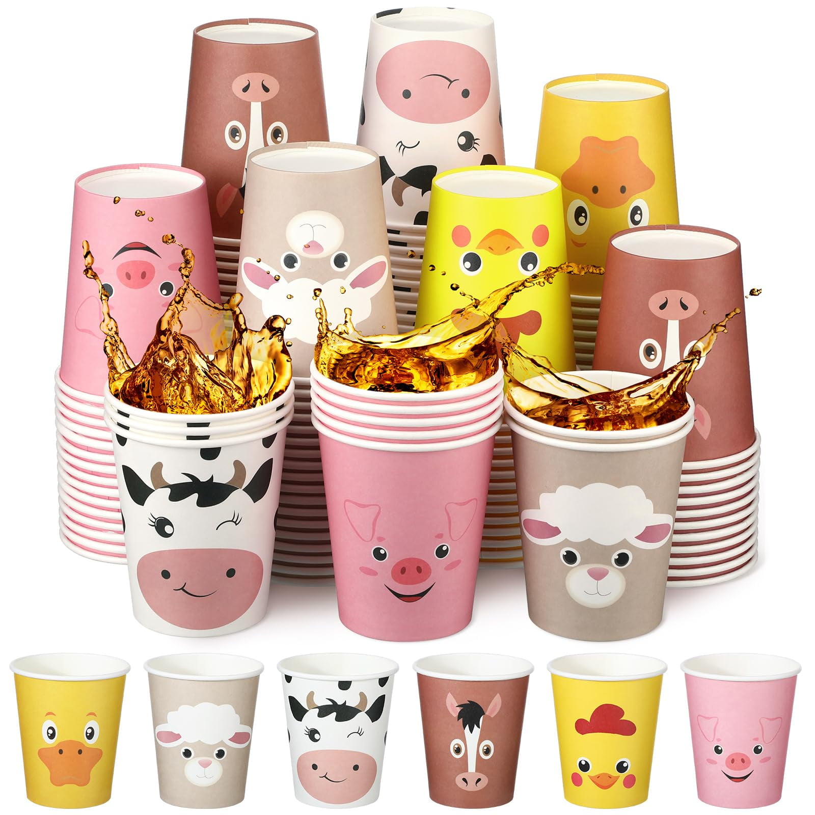 Maxcheck 120 Count Farm Animal Cups Party Paper Cups 9 oz Cute ...