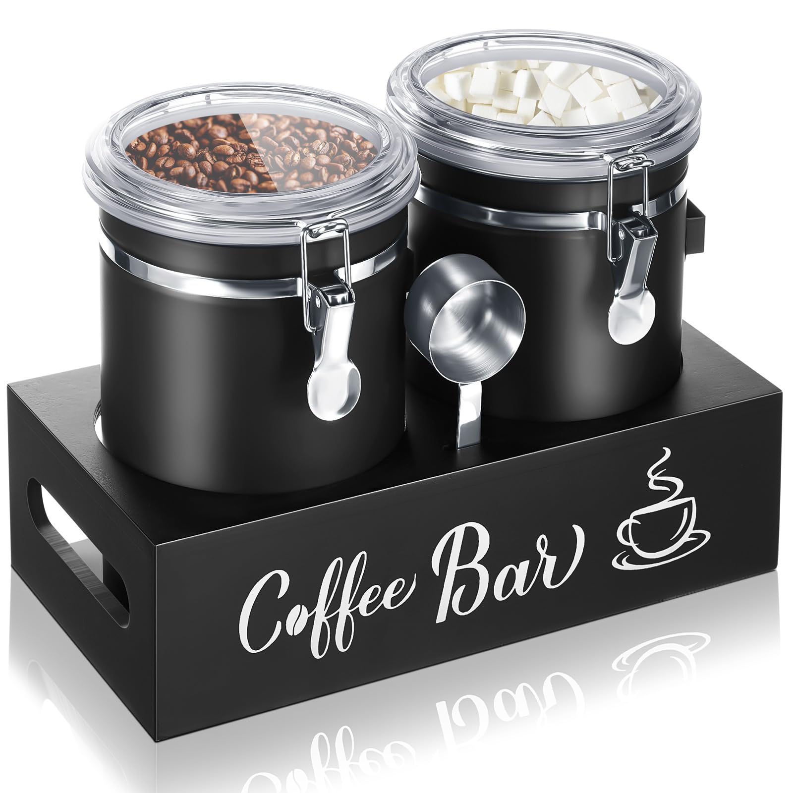 Maxcheck 2 Pcs 66 oz Coffee Canisters with Shelf 304 Stainless Steel ...