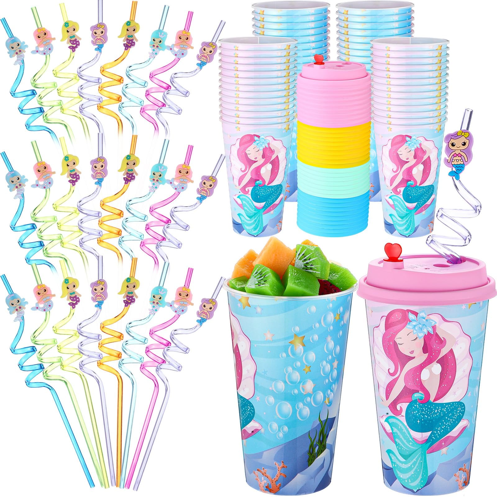 Maxcheck 24 Sets AJH3 16 oz Mermaid Cups Birthday Party Favors with ...
