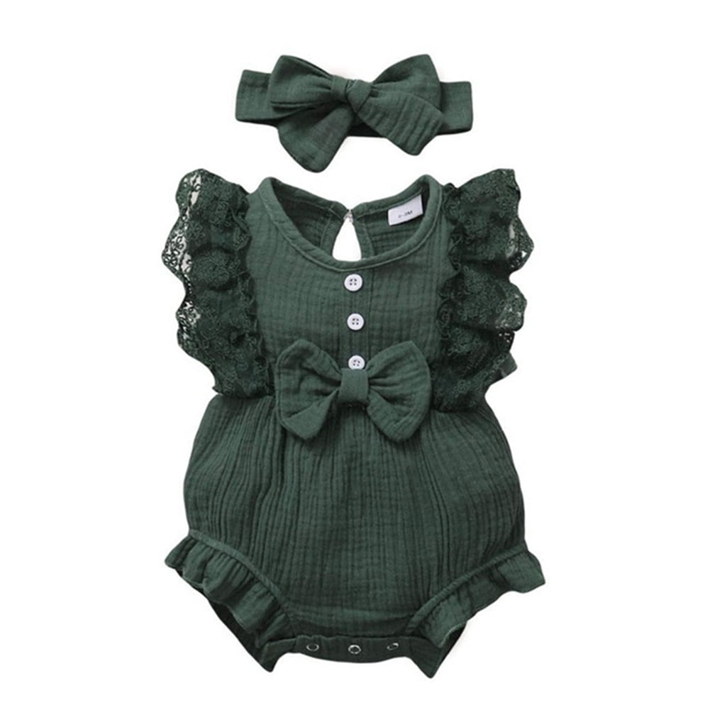 Maxcozy Baby Girl Ruffled Sleeveless Romper Bodysuit Jumpsuit Headband Set Summer Clothes ...