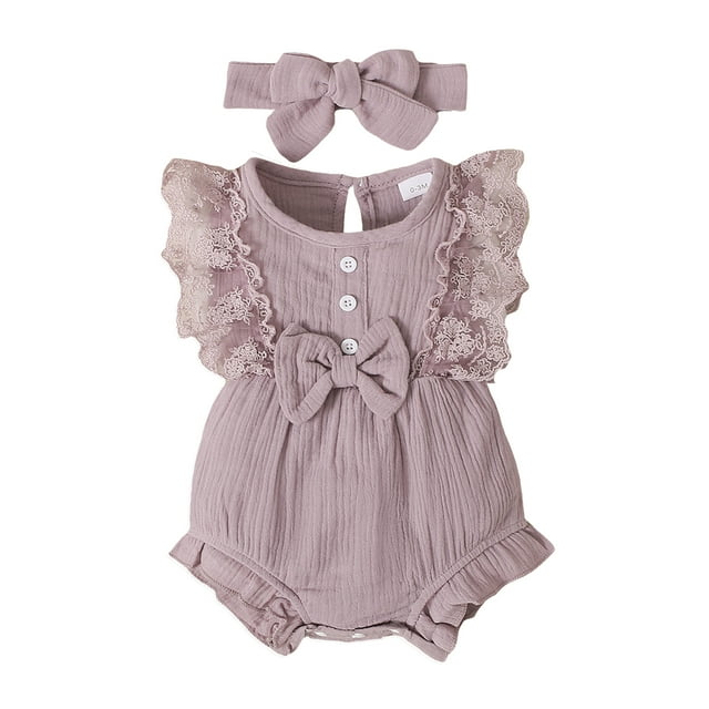 Maxcozy Baby Girl Ruffled Sleeveless Romper Bodysuit Jumpsuit Headband Set Summer Clothes ...