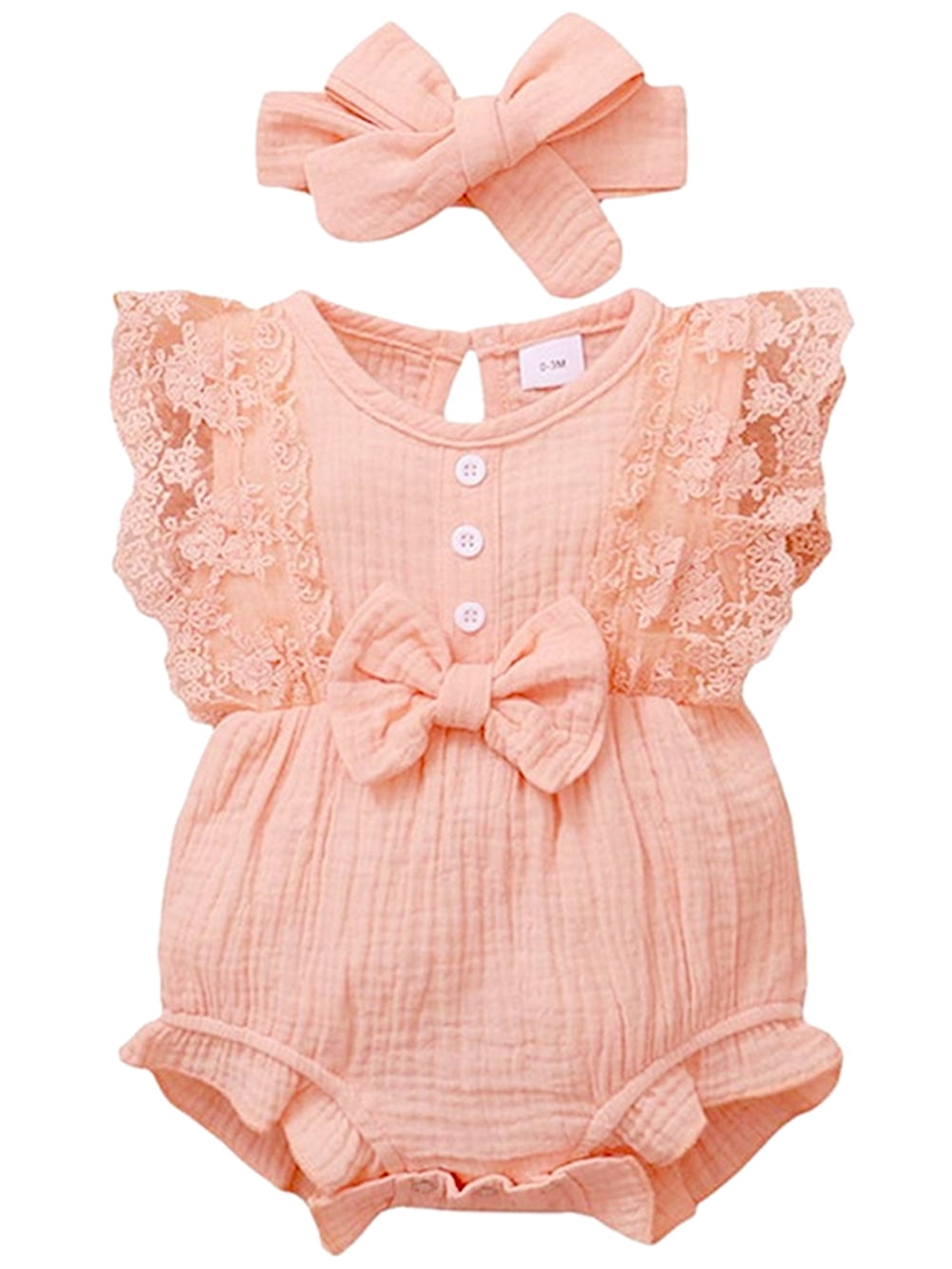 Maxcozy Baby Girl Ruffled Sleeveless Romper Bodysuit Jumpsuit Headband ...