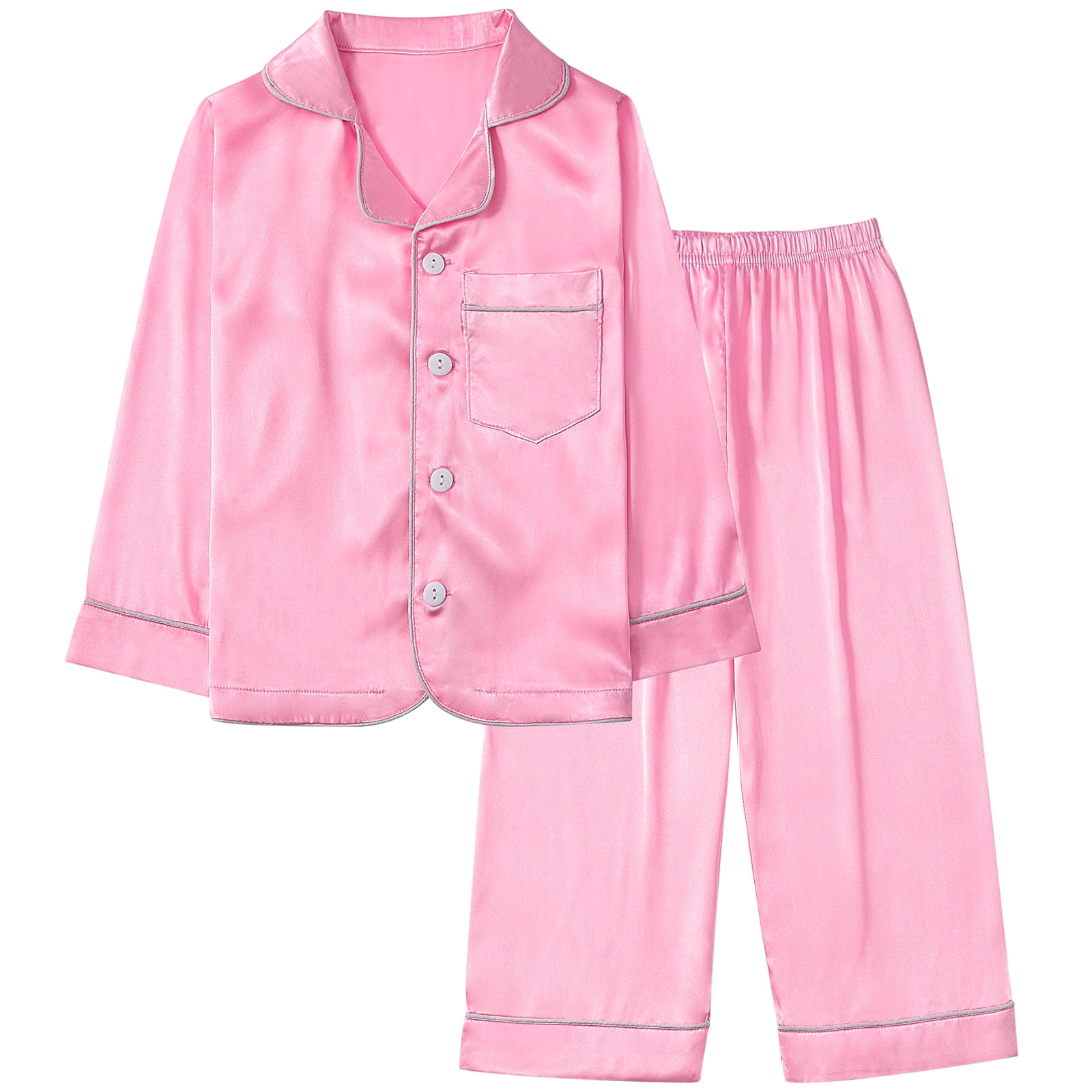 Maxcozy Kids Big Girls Boys Satin Silk Pajamas Set Top Shirt + Pants ...
