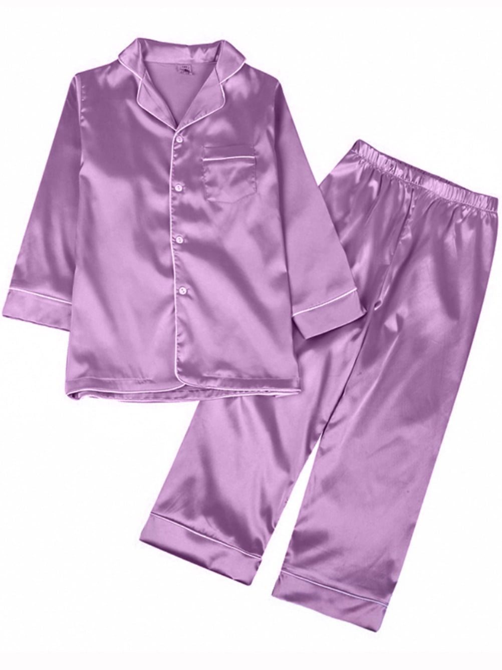 Maxcozy Unisex Kids Sleep Clothes Outfit, Satin Silk Pajamas Set, Long ...
