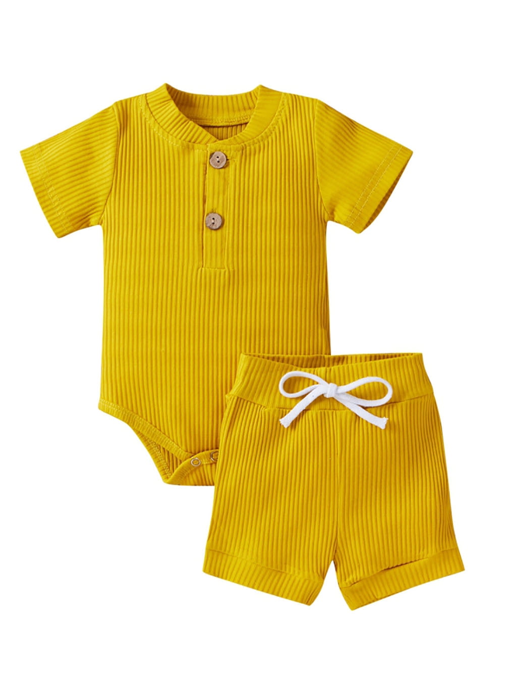 Maxcozy Summer Newborn Baby Boy Girl Ribbed Outfits Cotton Button Short ...