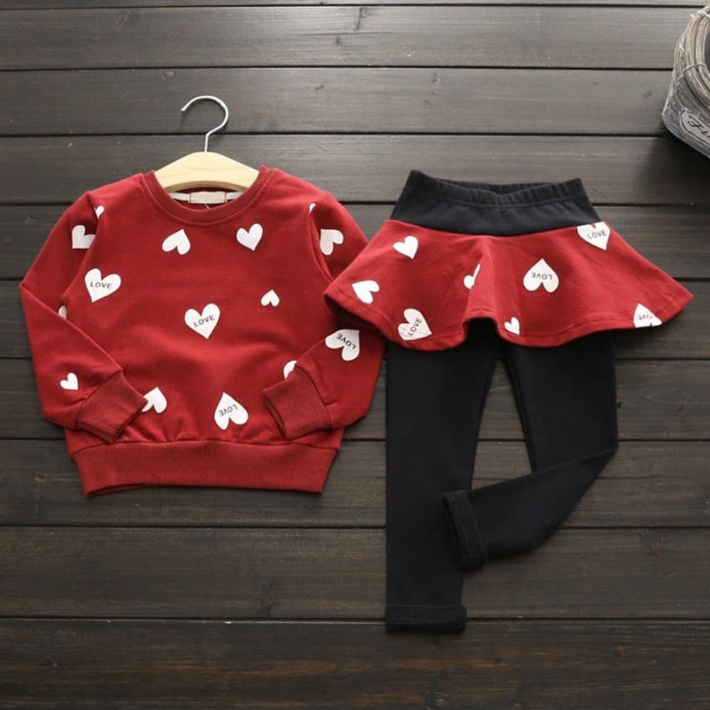 Maxcozy Toddler Kids Girl Heart Print Clothes Top T-shirt Skrit Pants ...