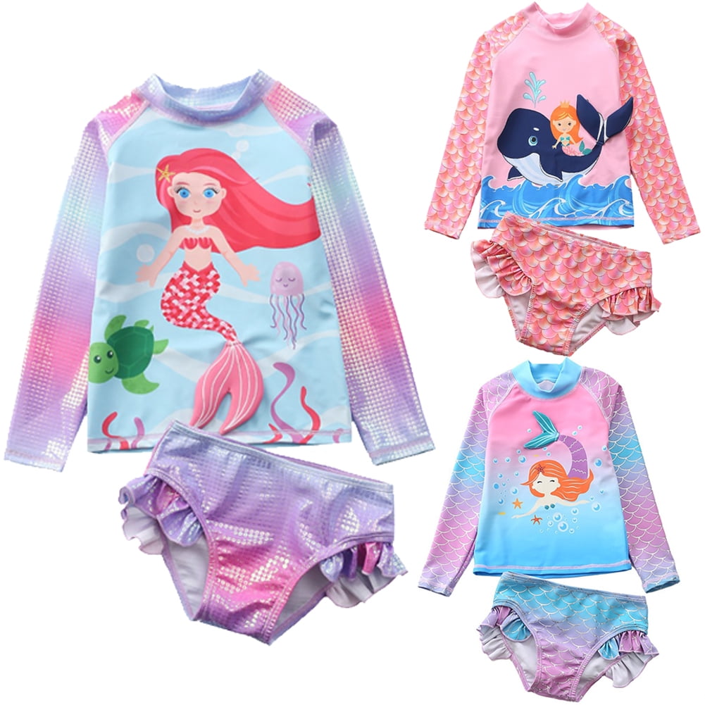 Gyratedream Toddler Girl's Mermaid Rash Guard Swimsuit, 2-Piece Set ...