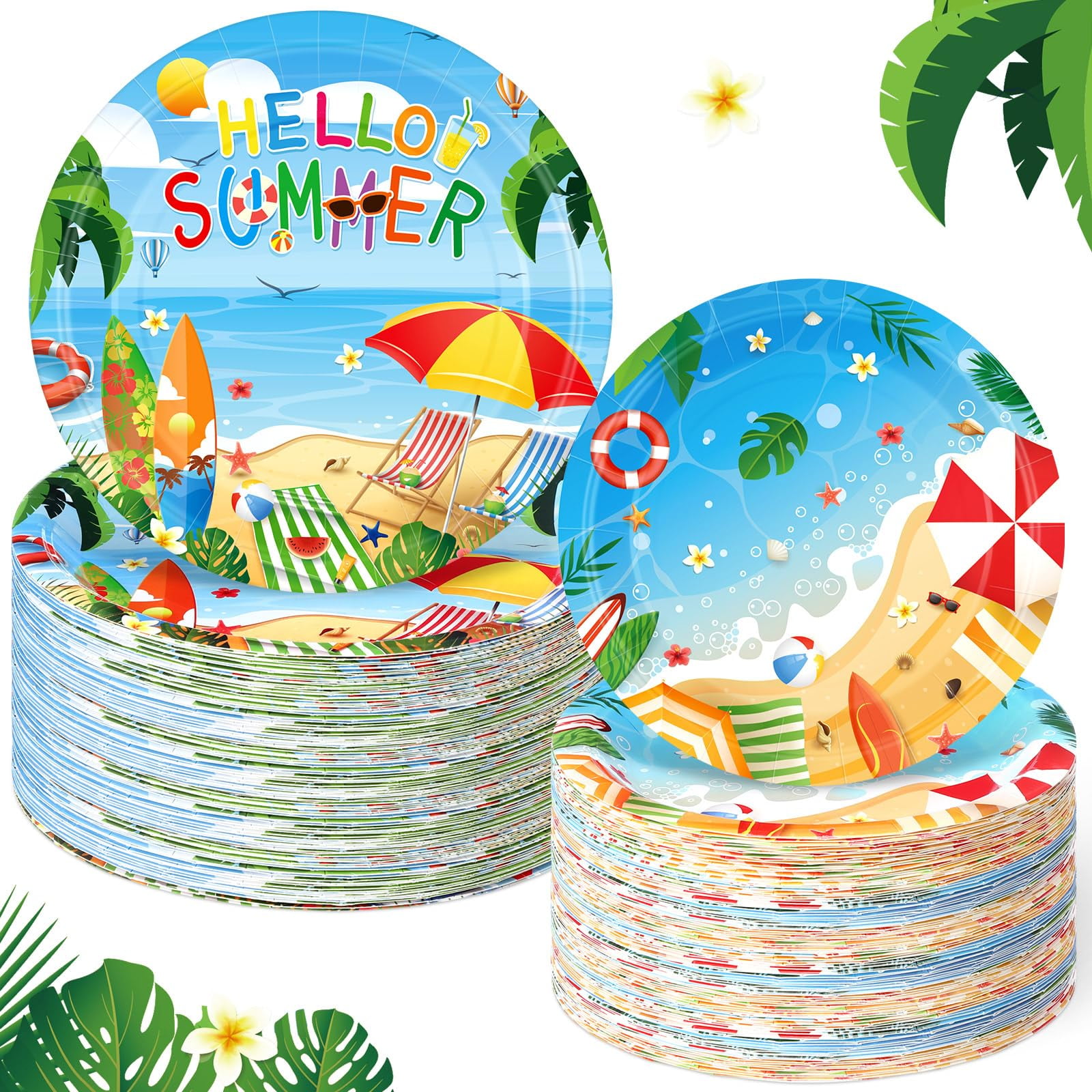 Maxdot 100 PackITSC Hawaiian Beach Theme Paper Plates Hello Summer 9 ...