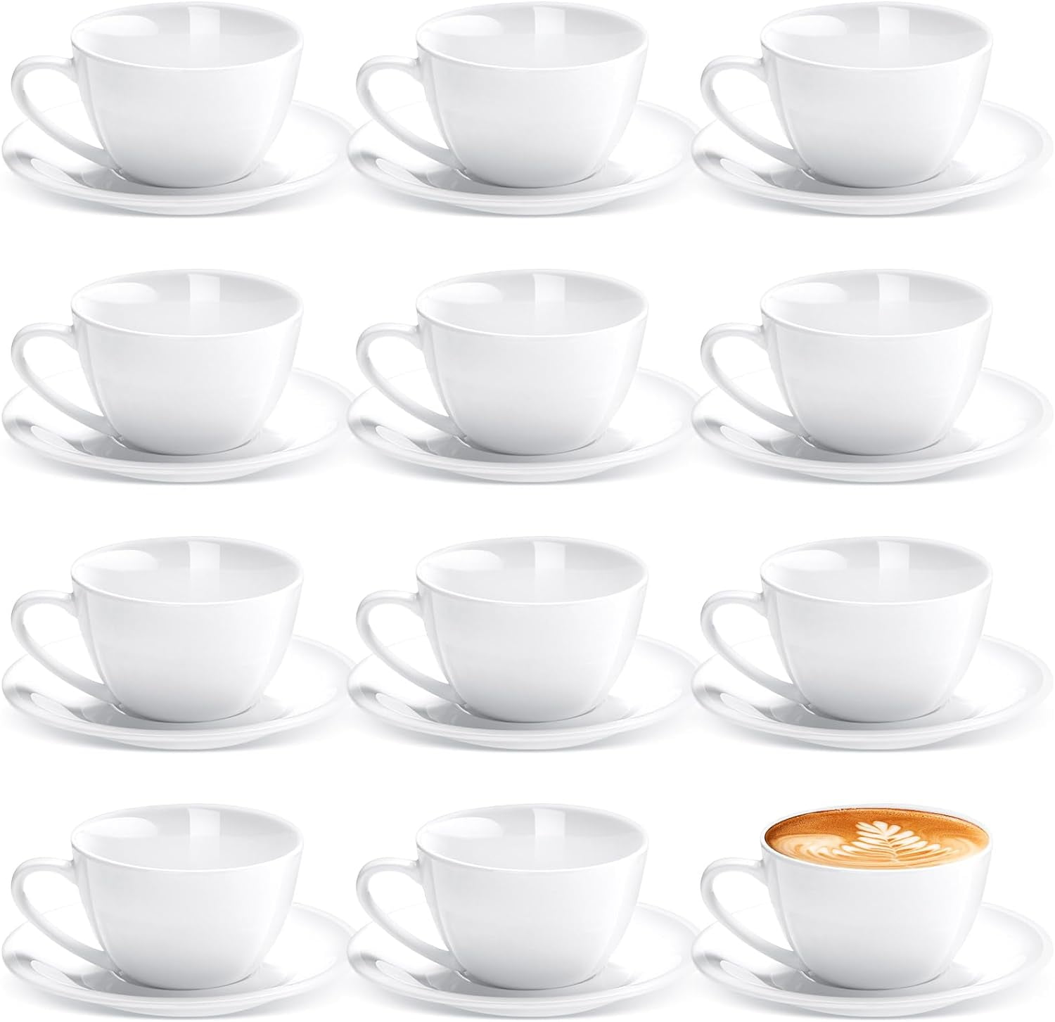 Maxdot 12 Set 5.5 OZ Porcelain Espresso Cups with Saucers White Ceramic ...