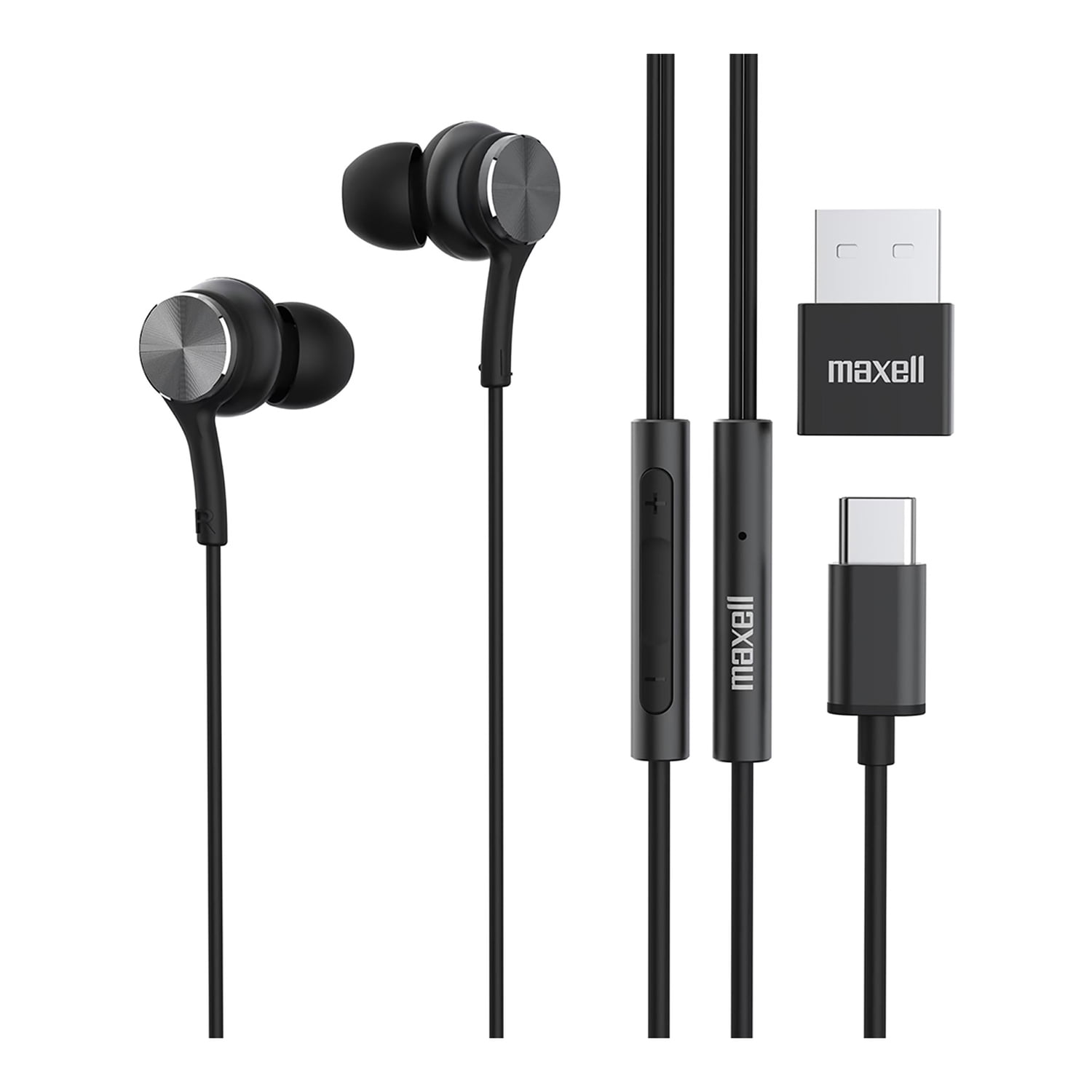 Maxell Fusion X USB-C Earbuds with Built-in Microphone, Black, 197299 ...