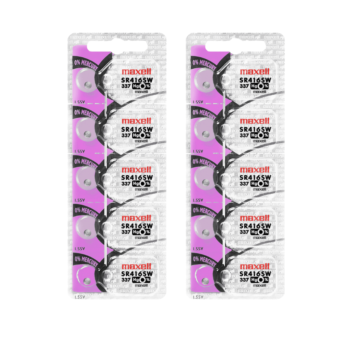 Maxell 337 SR416SW 1.55V Silver Oxide Watch Battery (10 Batteries ...