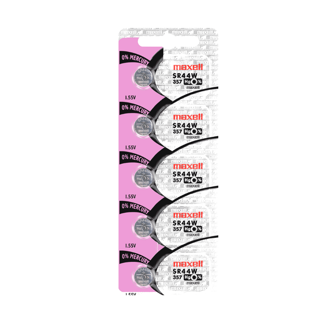Maxell 357 SR44W 1.55V Silver Oxide Watch Battery (Pack of 5 Batteries ...