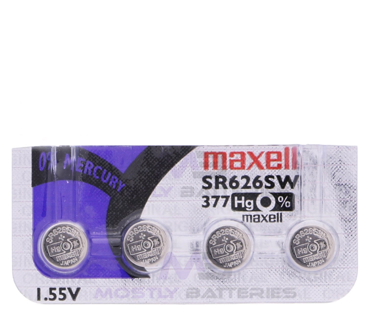 Maxell 377 SR626SW Batteries, 1.55V Silver Oxide, Pack of 4 - Walmart.com