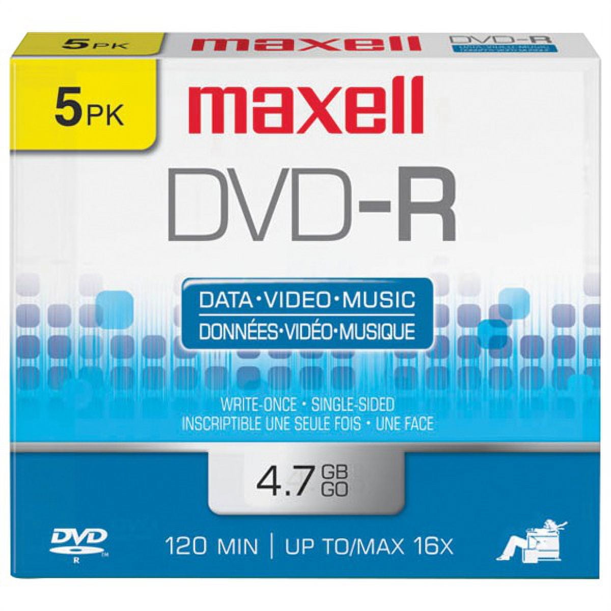 Maxell Blank Recordable 4.7GB 16X DVD-R, Audio Burning, 5 Pack Jewel ...