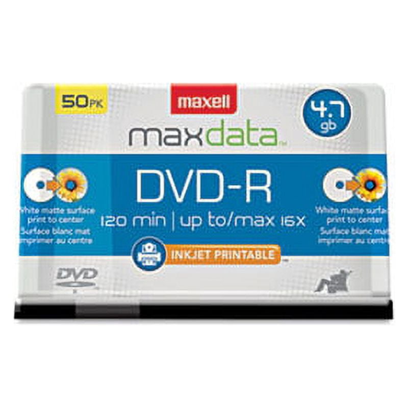 Maxell DVD-R Recordable Disc, Printable, 4.7 GB, 16x, Spindle, White ...