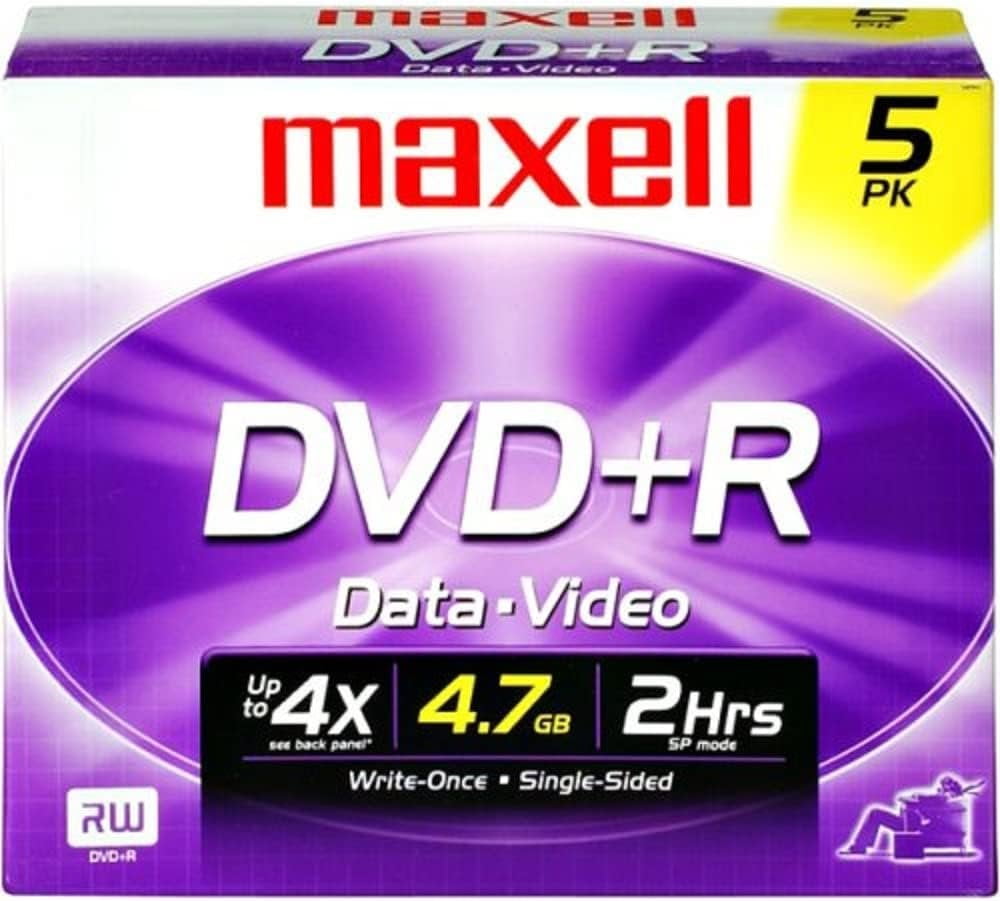 Maxell DVD+R 16x 4.7GB - 5 Pack Jewel Case, Audio Recording Discs ...
