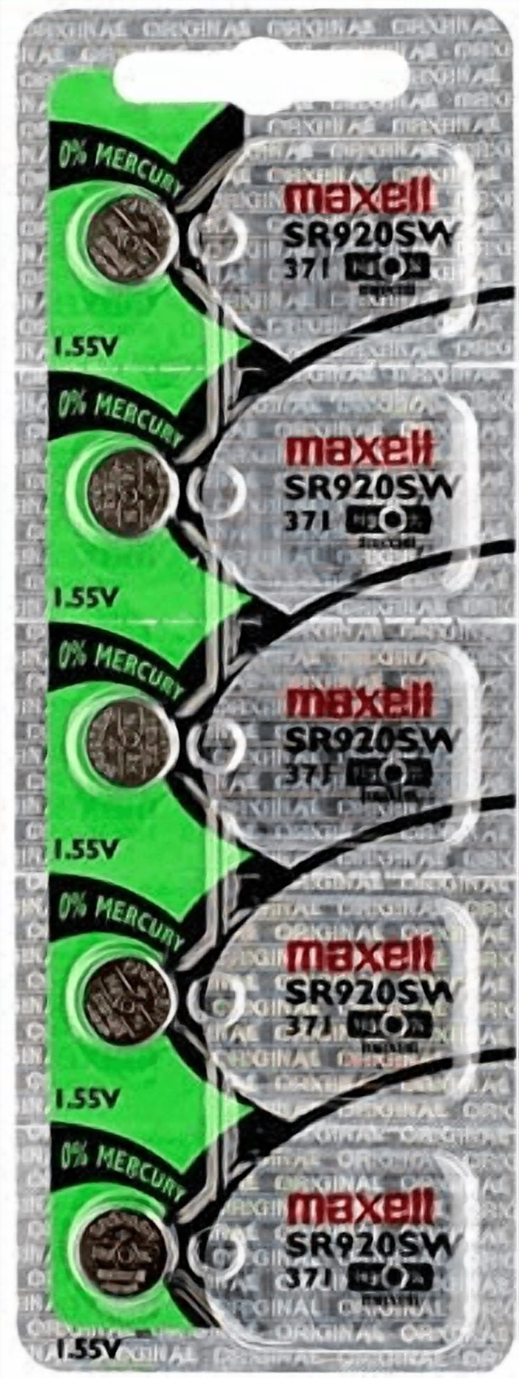 Maxell SR920SW (371) 1.55V Silver Oxide Watch Battery, Leak Resistant ...