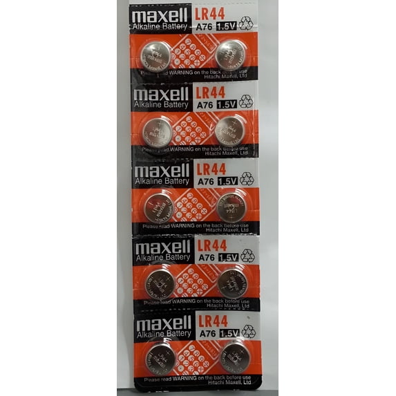 Maxell LR44 1.5V Alkaline Button Cell Batteries, 10 Pack, Long Shelf ...