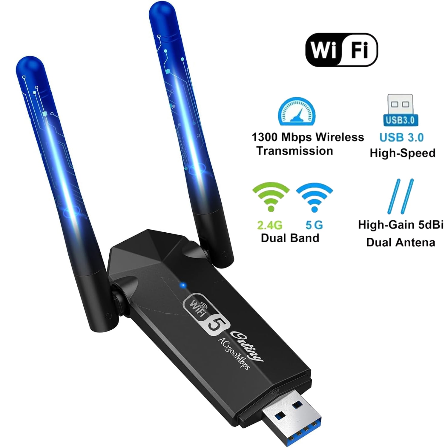 Maxfavor USB WiFi Adapter, 1300Mbps Long Range AC1300 Dual Band 5G/2.4G ...