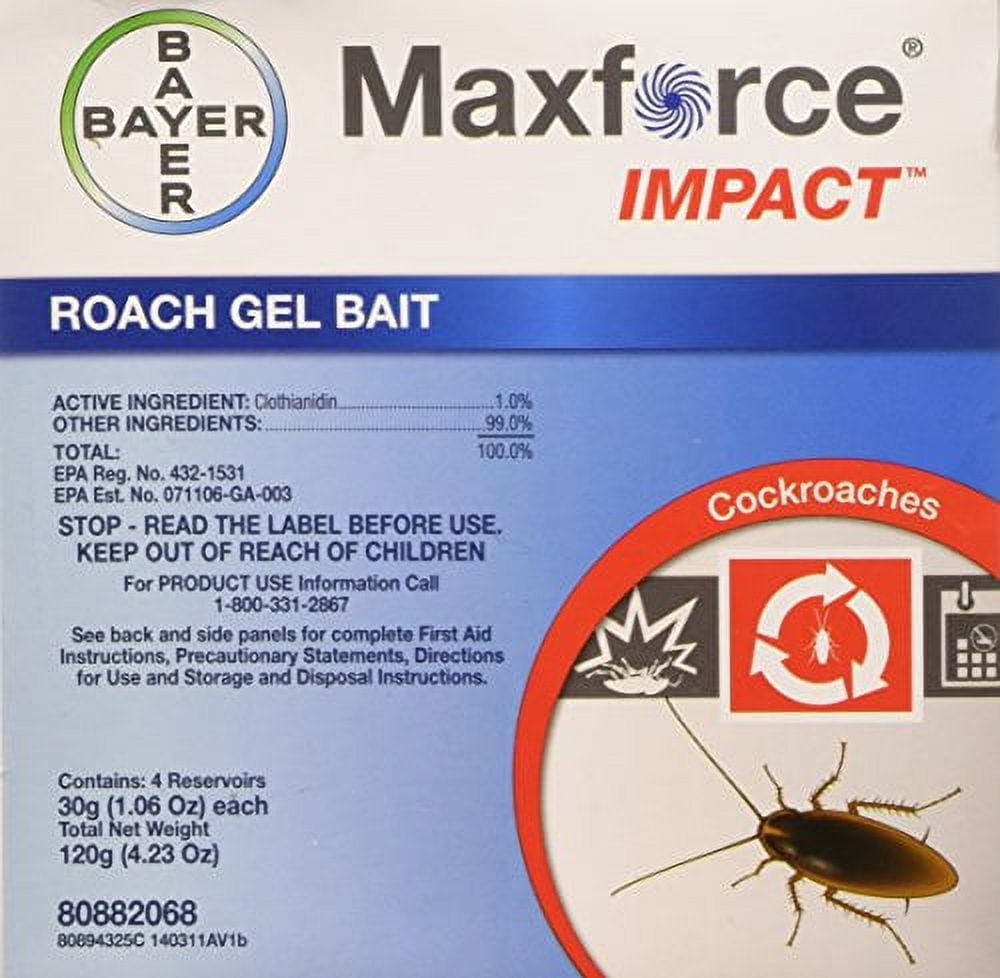 Bayer Maxforce Impact Roach Gel Bait, Kills All Cockroaches, 4 Pack 30g ...