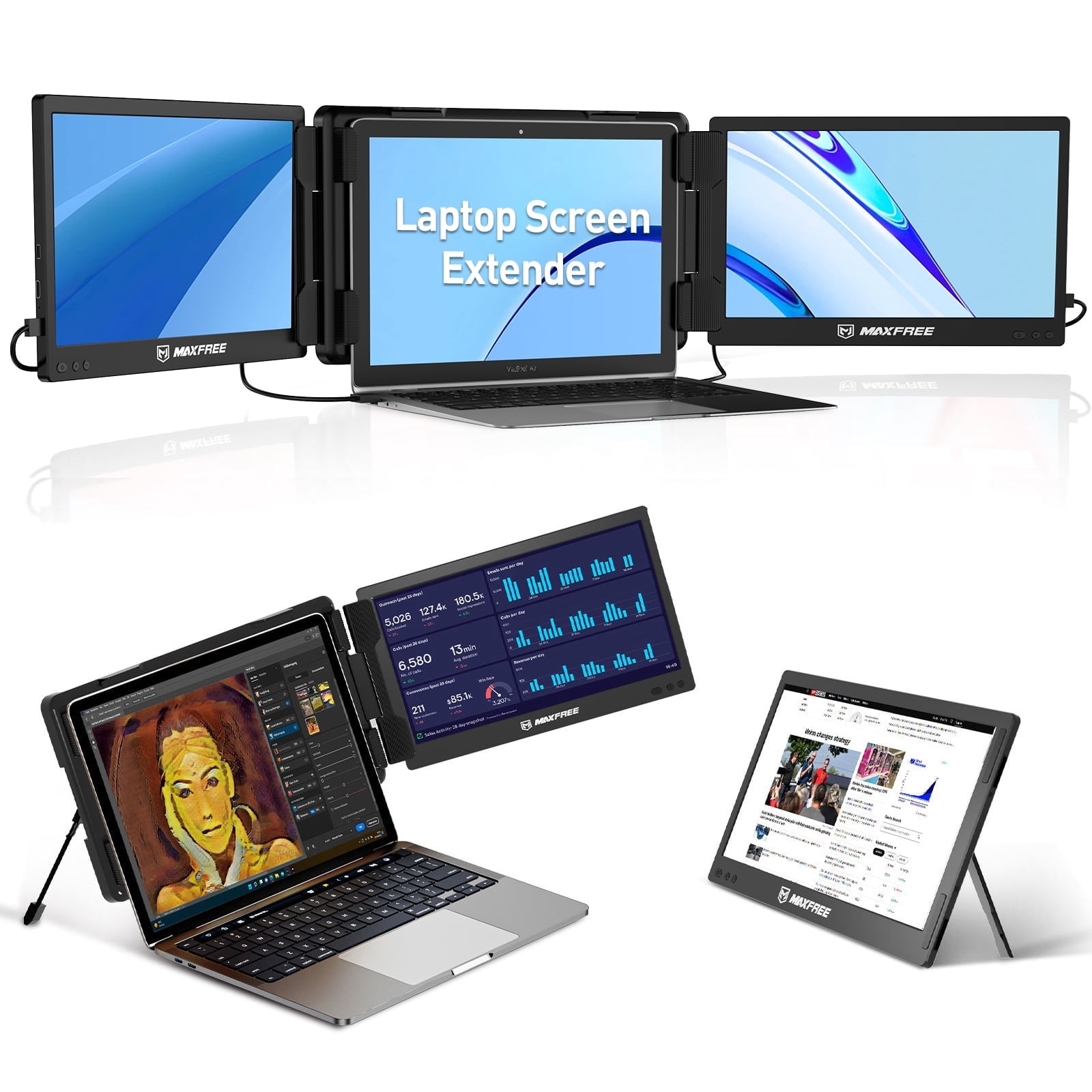 Maxfree 11.6" 1920 x 1080P IPS Portable Extender Monitor, Black, X2 ...