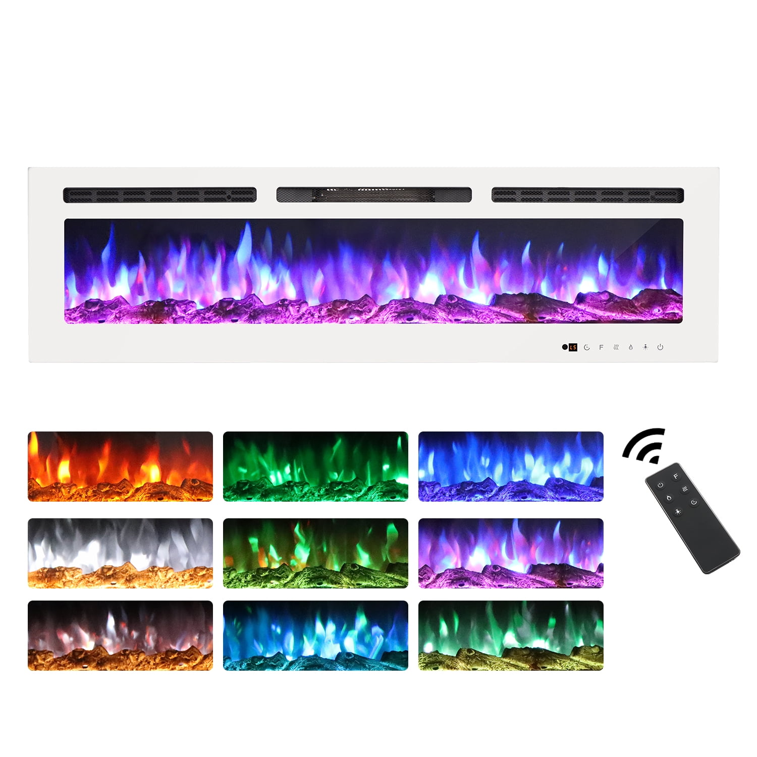 Maxhonor Electric Fireplace Wall Mounted Insert Heater,Full Glass Panel ...