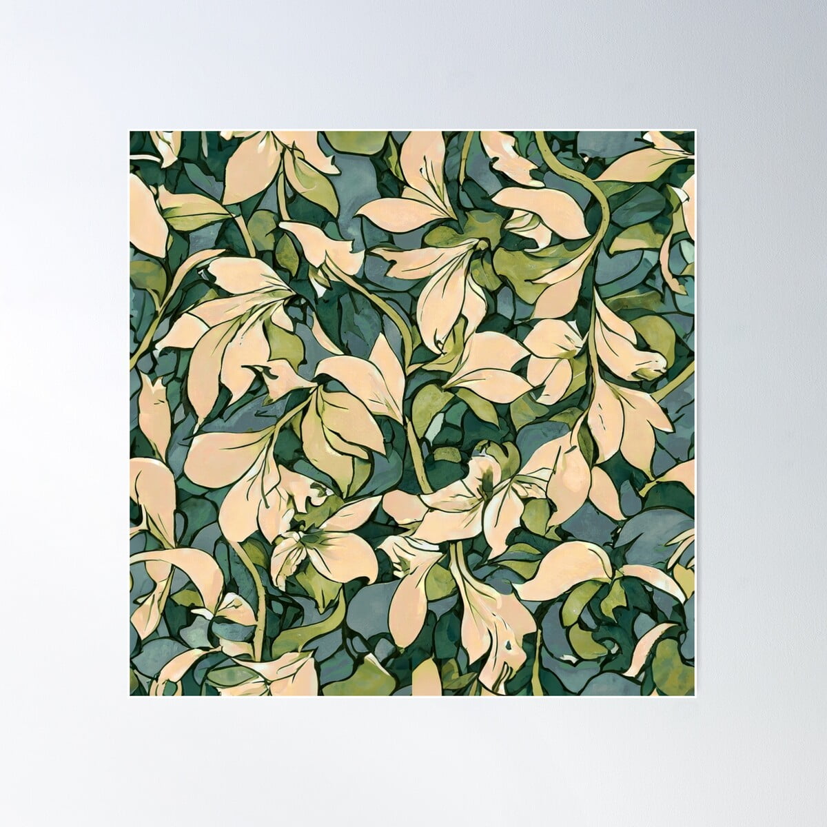 Maxi Abstract Foliage Teal Ande Salmon Poster Wall Art, Modern Wall ...