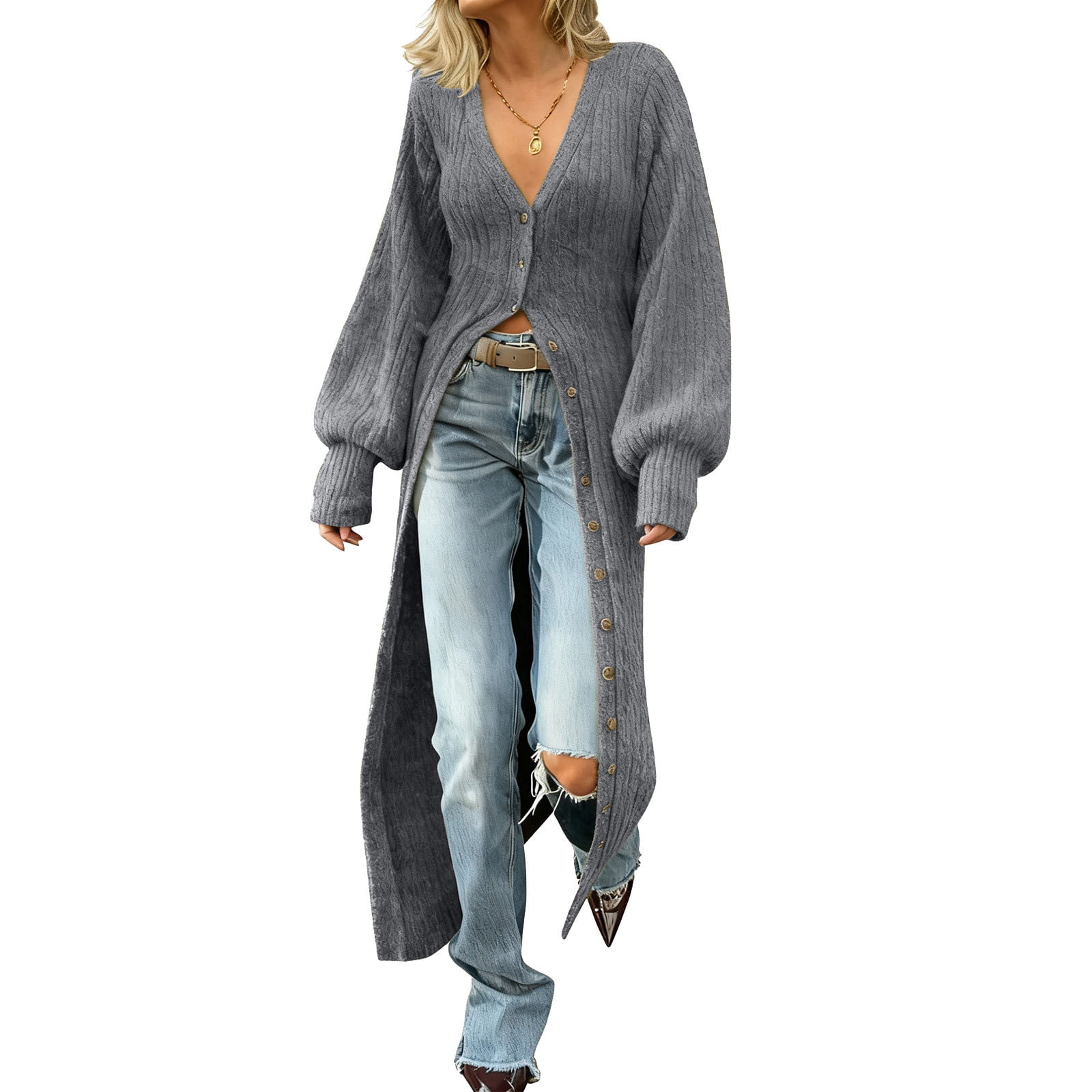 Maxi Cardigans for Women Elegant Button Down Sweaters Outerwear Long ...