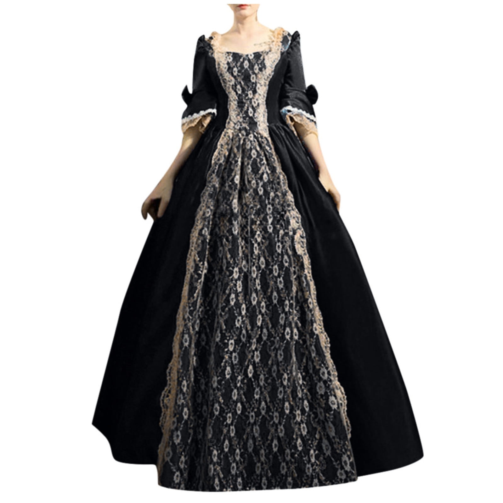 Maxi Dress For Women Retro Gothic Gown Dress Long Sleeve Lace Up ...