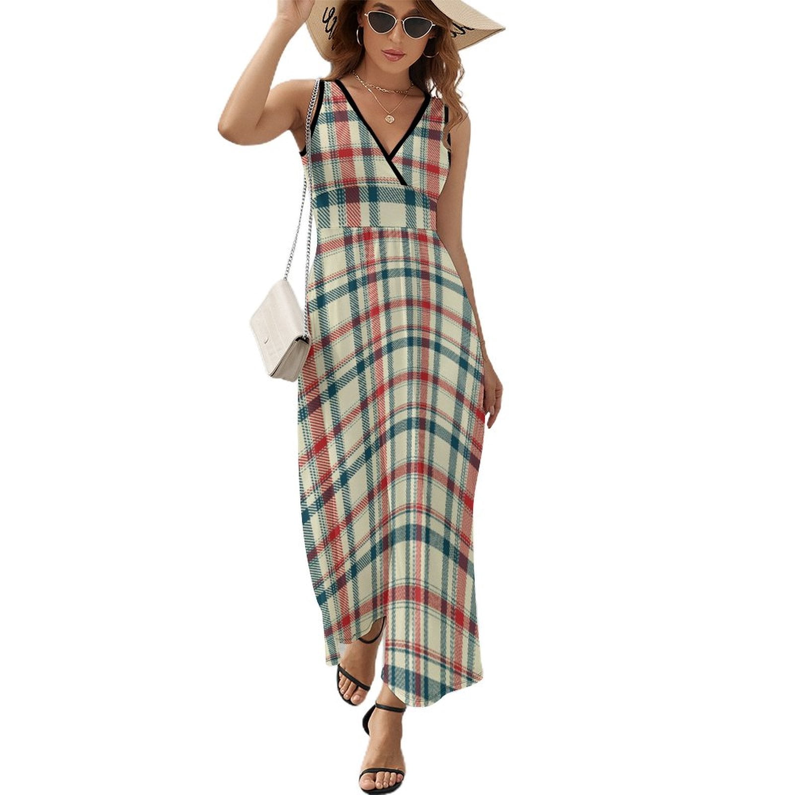 Maxi Dress Plaid Check Print Dress Black Lines Sexy Street Style ...