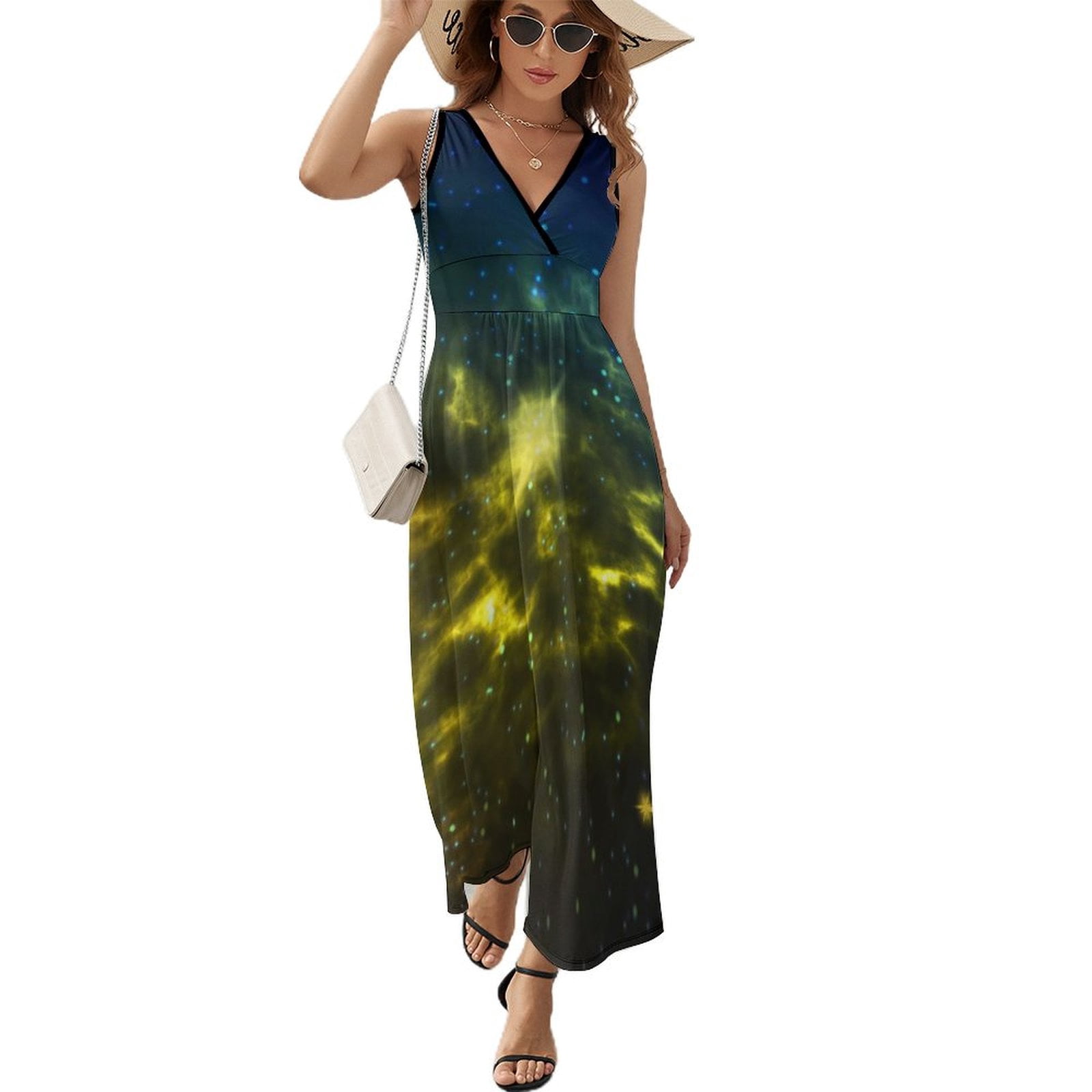Maxi Dress Spiral Galaxy Print Dress Deep Outer Space Club V Neck ...