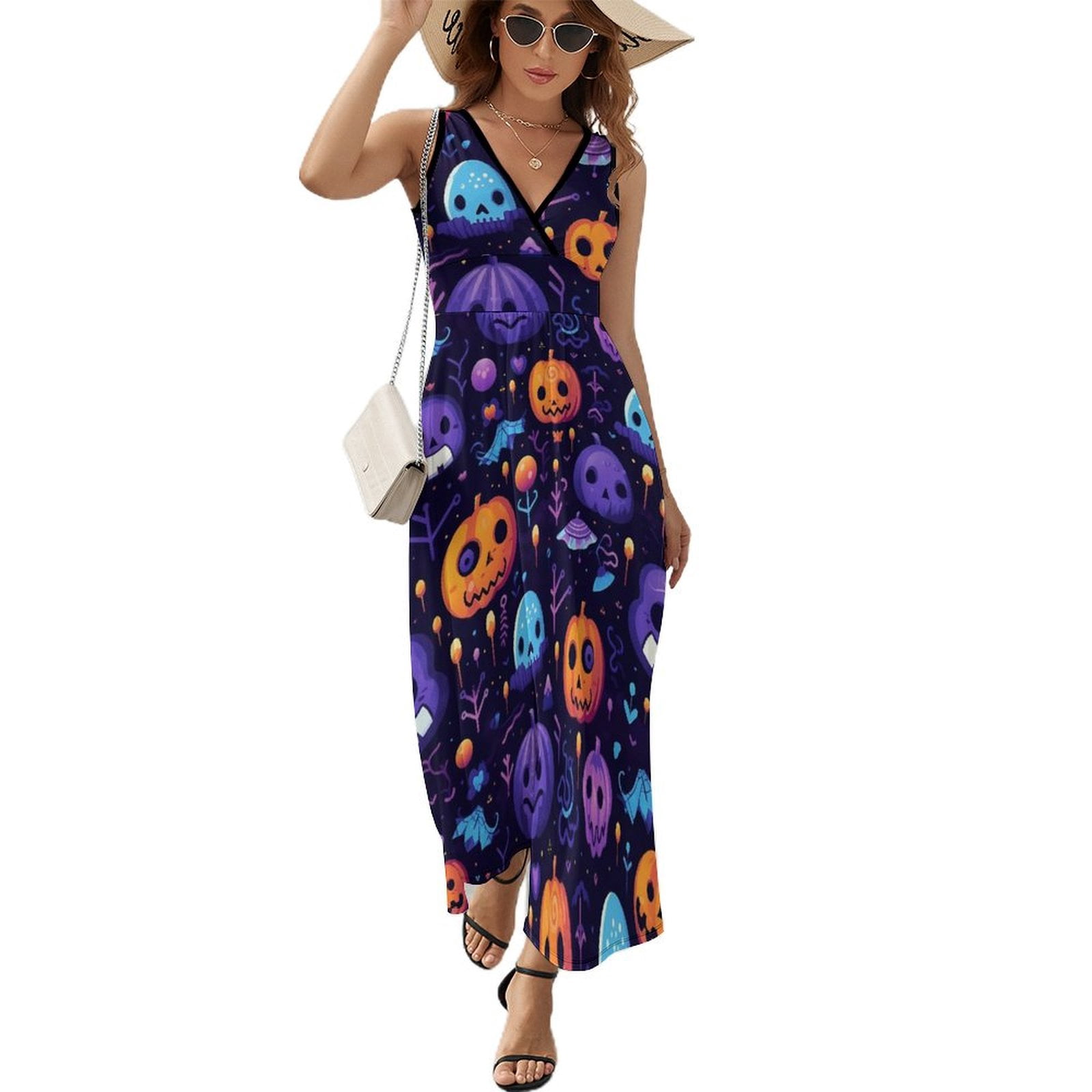 Maxi Dress Stained Glass Pumpkins Dress Summer Blue And Oranger ...