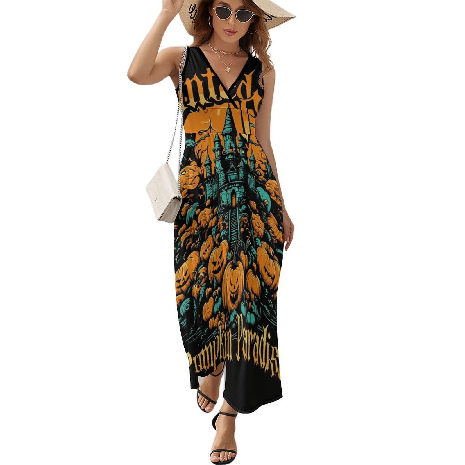 Maxi Dress Stained Glass Pumpkins Dress Summer Blue And Oranger ...