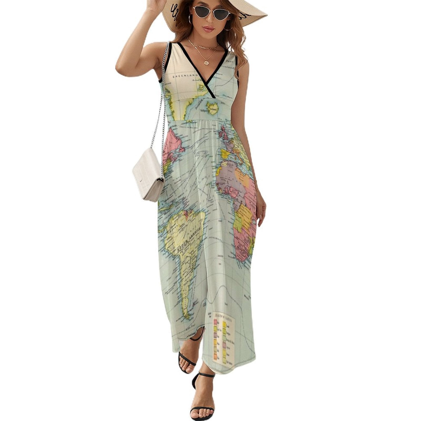 Maxi Dress World Map Art Series Dress Old Map Korean Fashion Bohemia ...