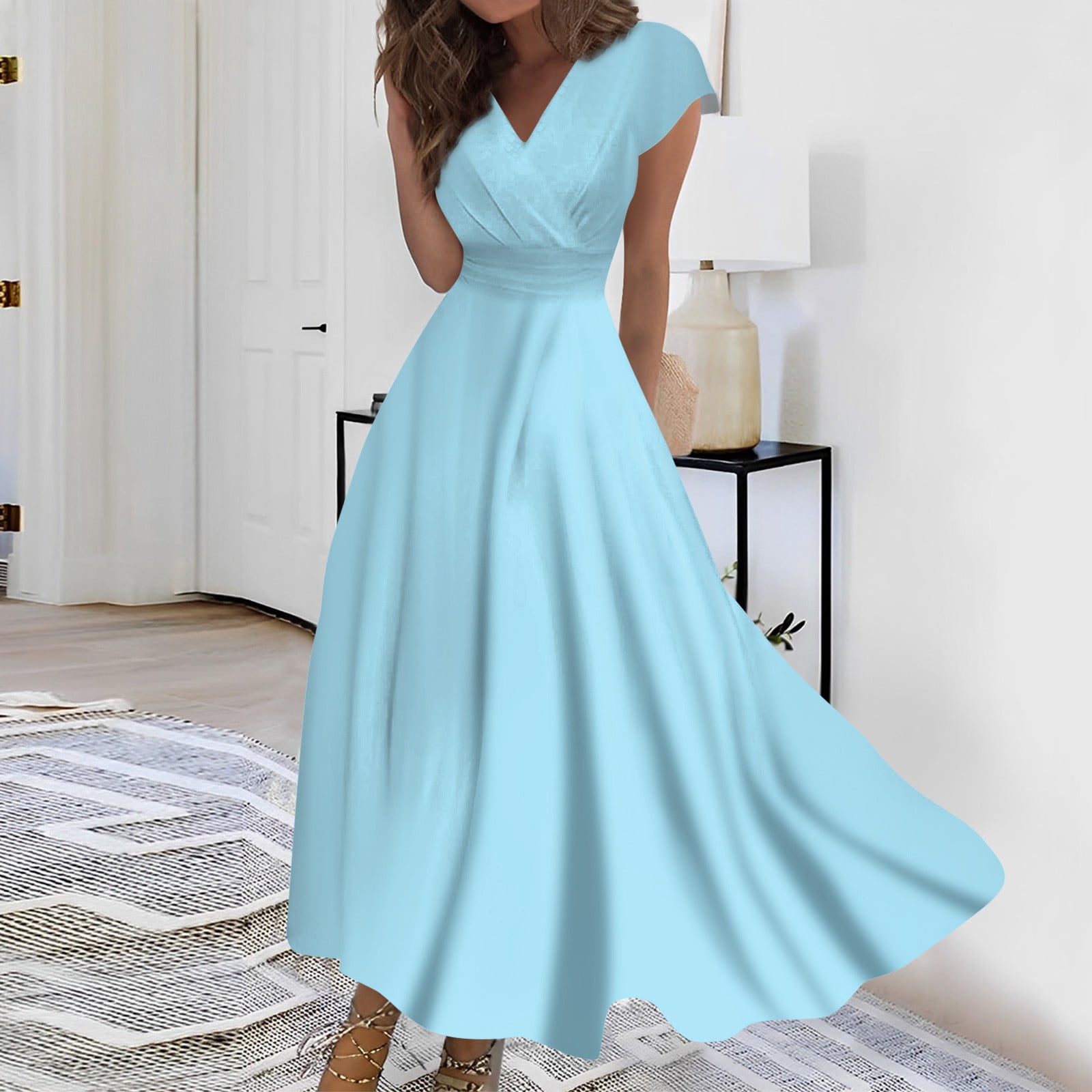 Maxi Dress for Women 2025 Sleeveless Deep V Neck Party Dress Vacation ...
