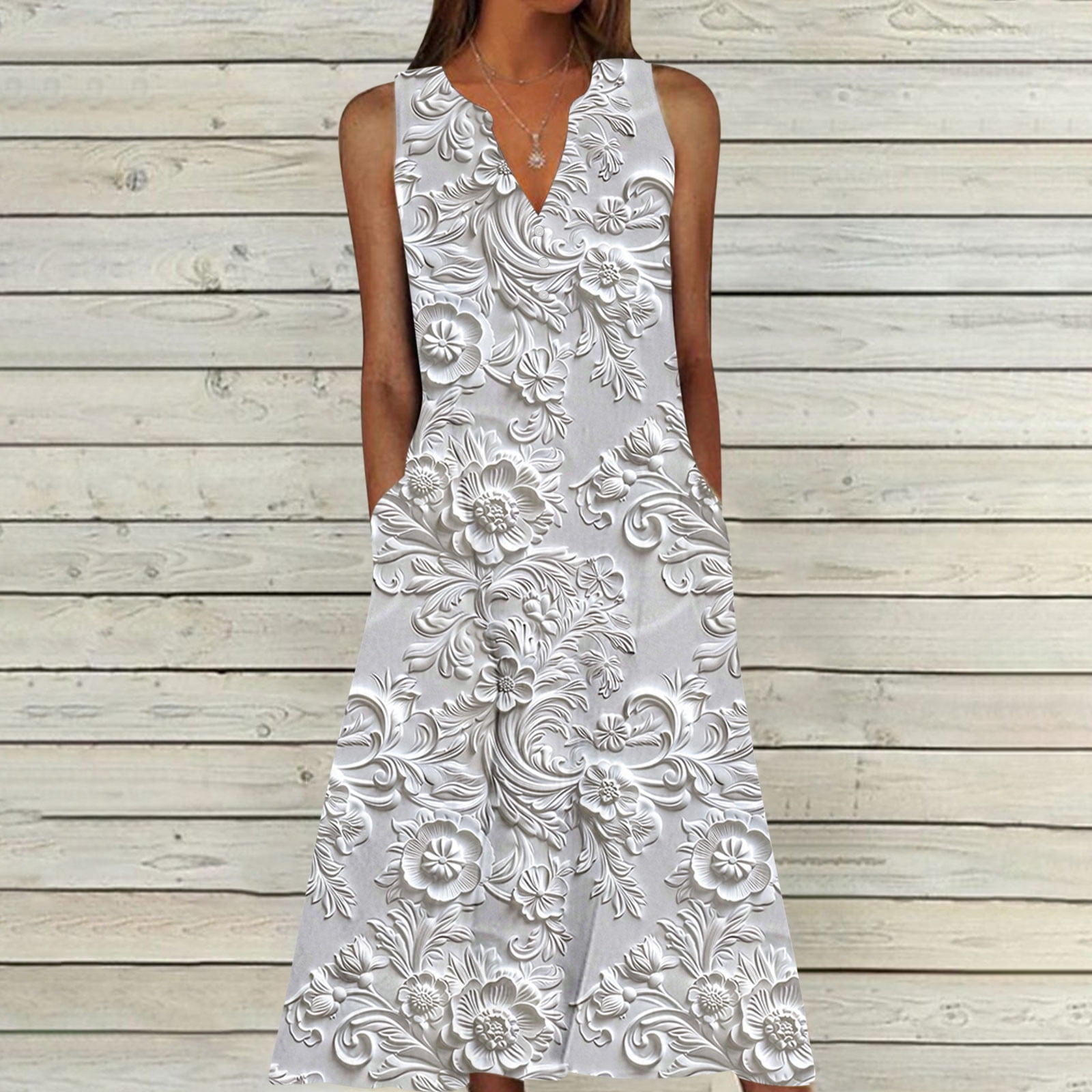 Maxi Dresses for Women Spring Summer Long Dresses Sleeveless V-Neck 3D ...