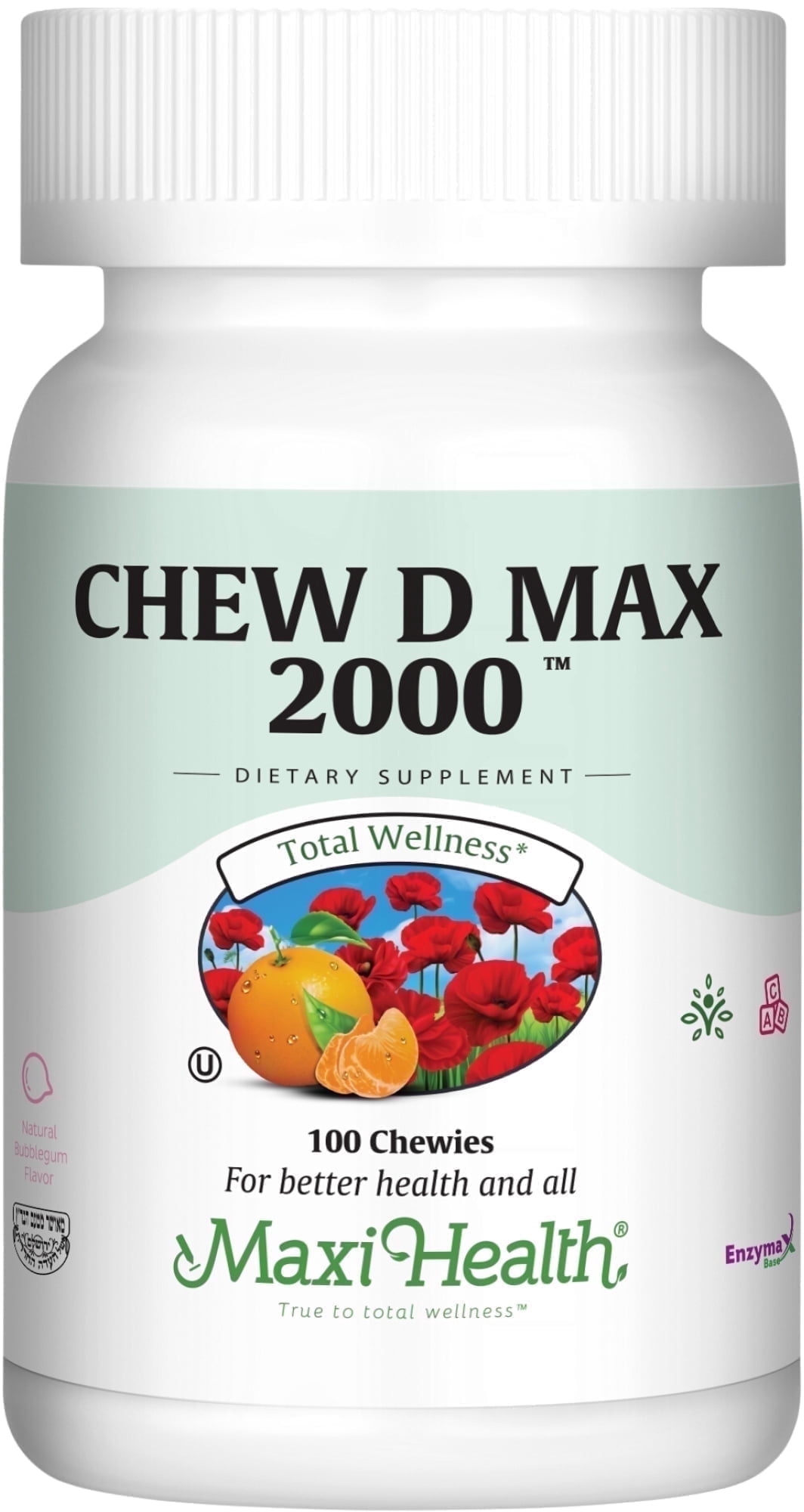 Maxi Health Chew D Max 2000 – Vitamin D3 2000 IU – Bubble Gum Flavor ...