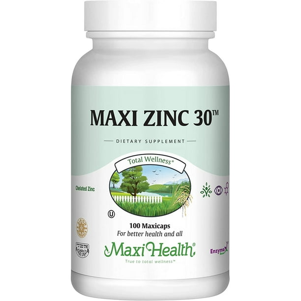 Maxi Health Kosher Maxi Zinc 30 mg - 100 MaxiCaps - Walmart Business ...