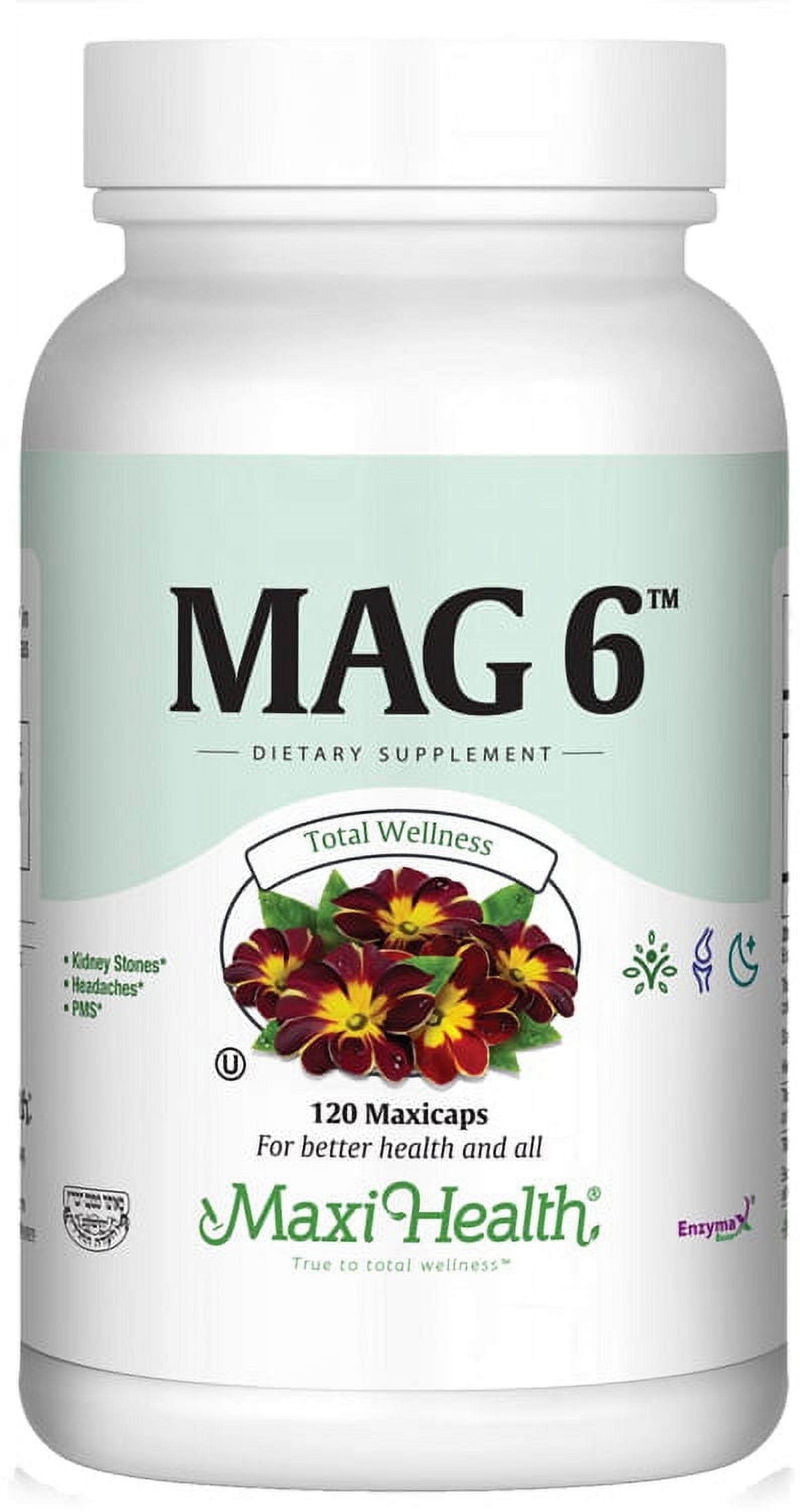 Maxi Health Natural MAG 6 - Magnesium with Vitamin B6 - Support for ...