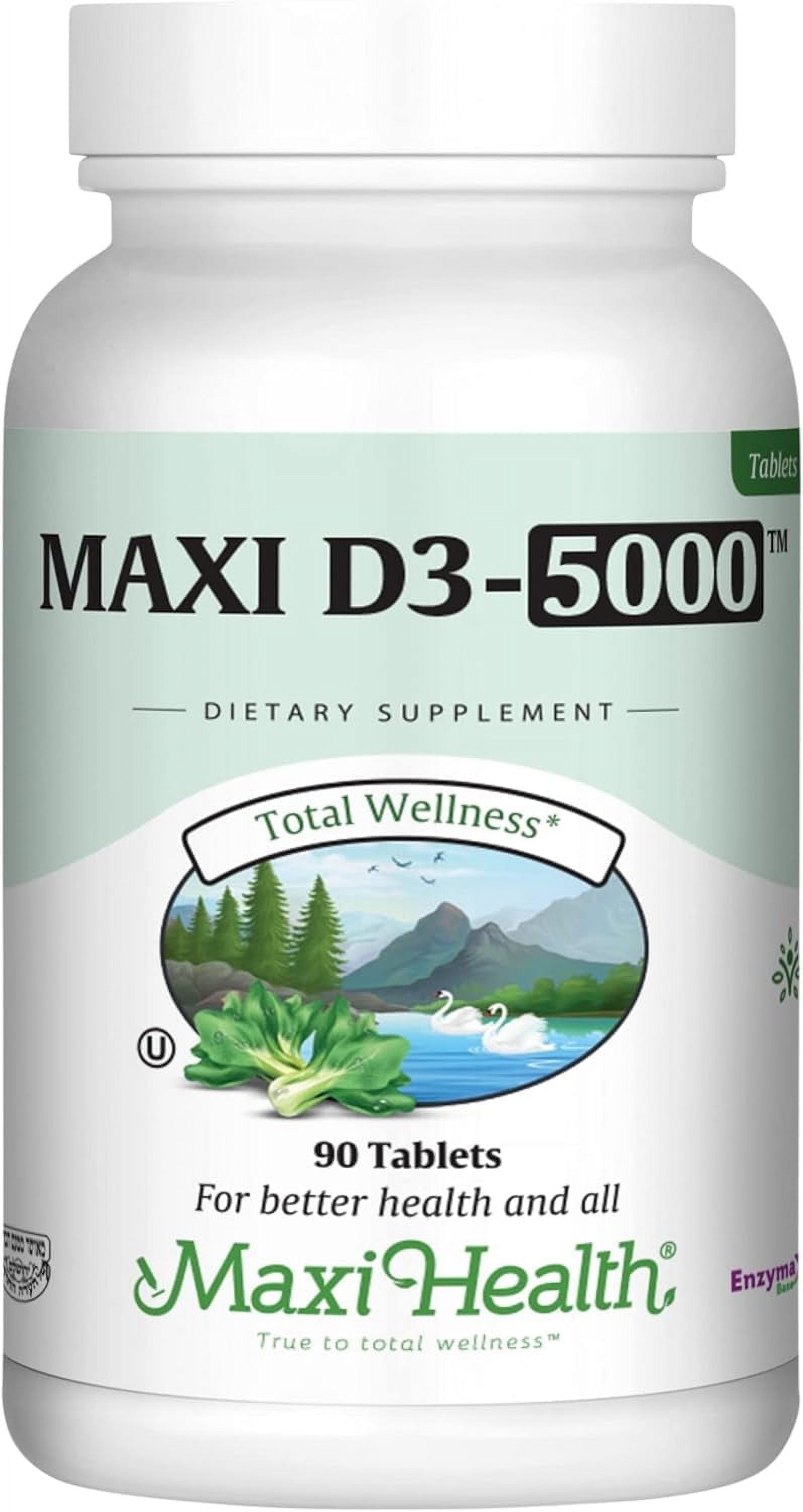 Maxi Health Vitamin D3 5000 IU (125 Mcg) Tablets – Bone, Teeth & Immune ...
