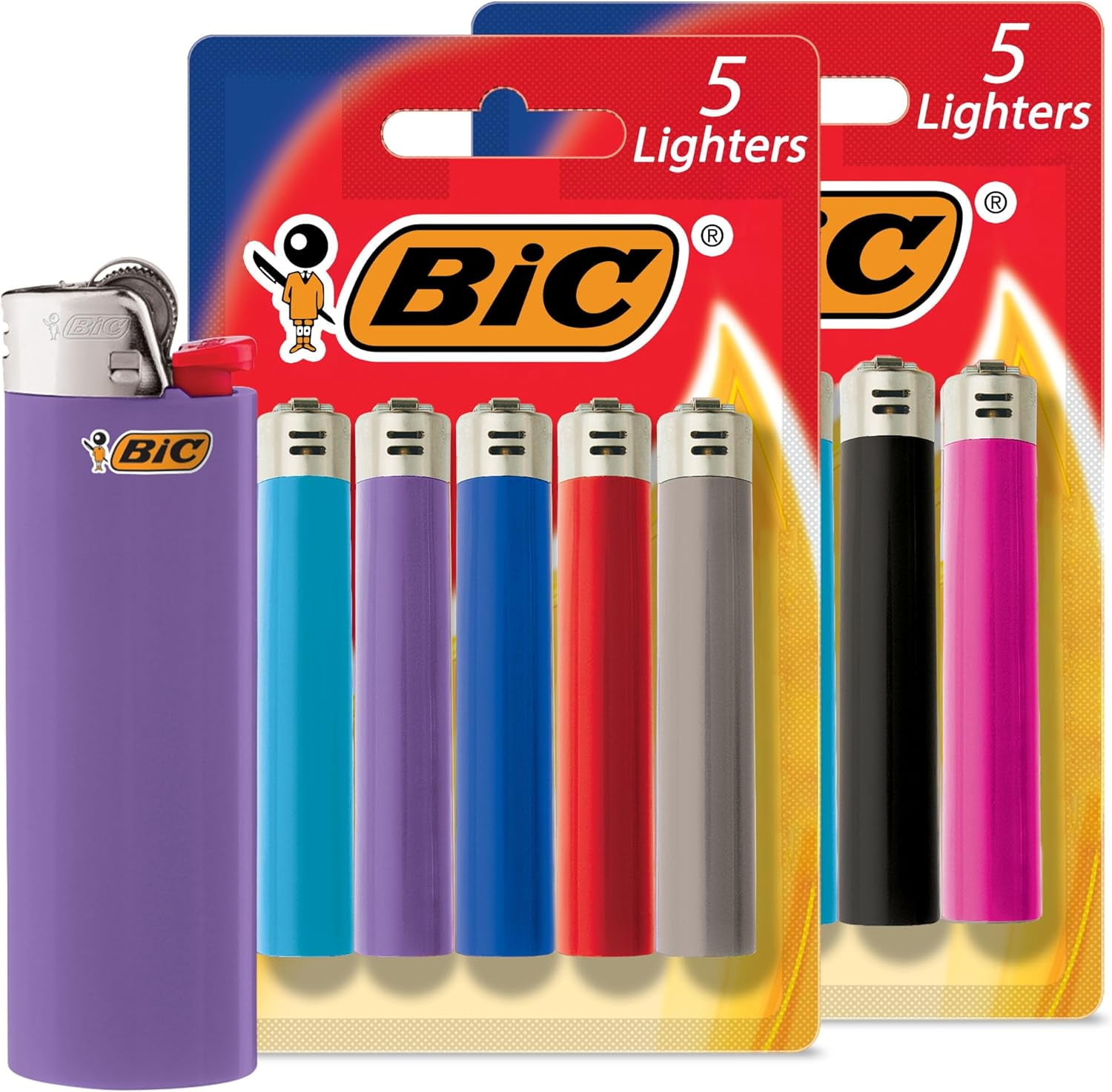 Maxi Pocket Lighters, Dependable and Long-Lasting, Assorted Colors, 10 ...