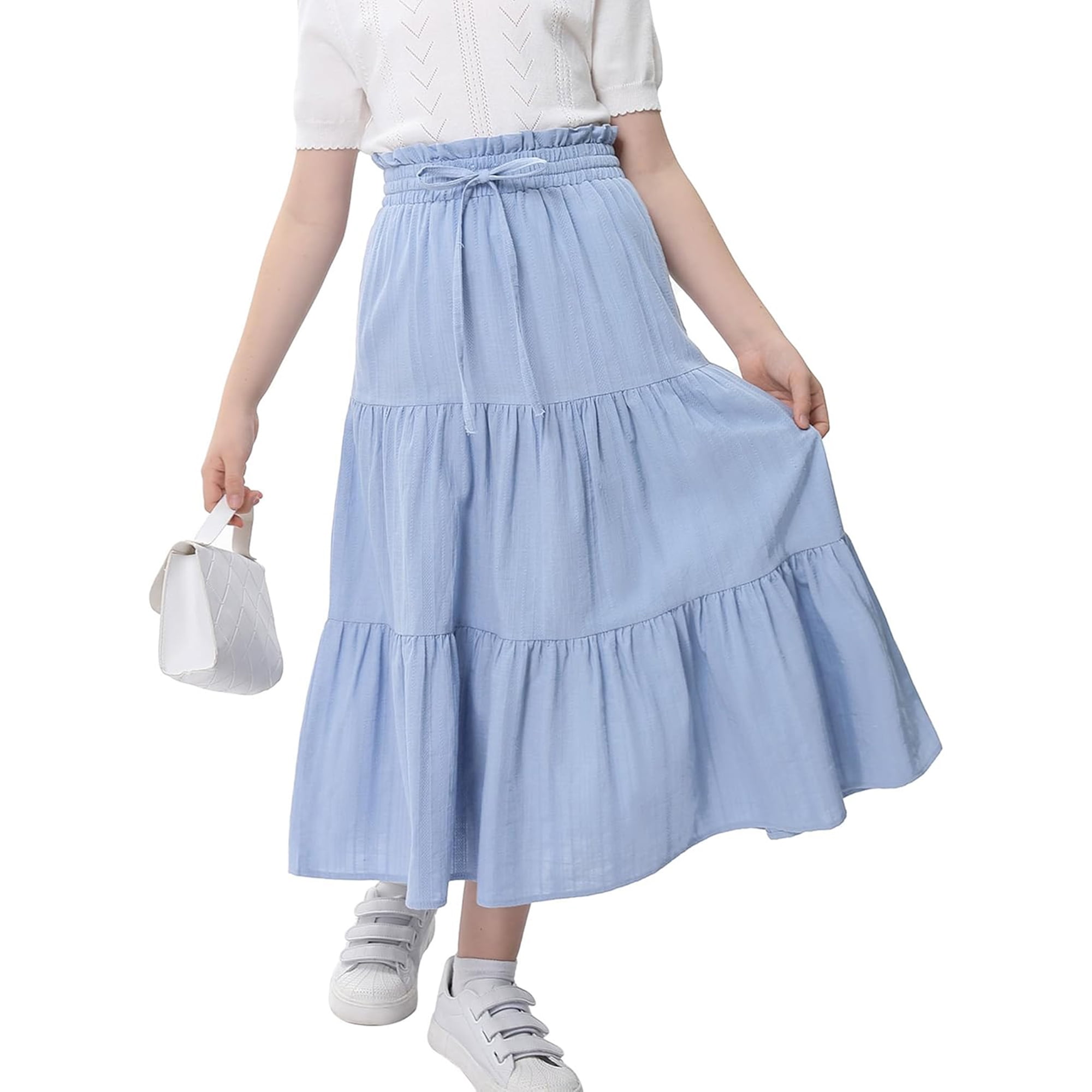 Maxi Ruffled Skorts for Girls Button Front High Waisted Long Skirt with ...