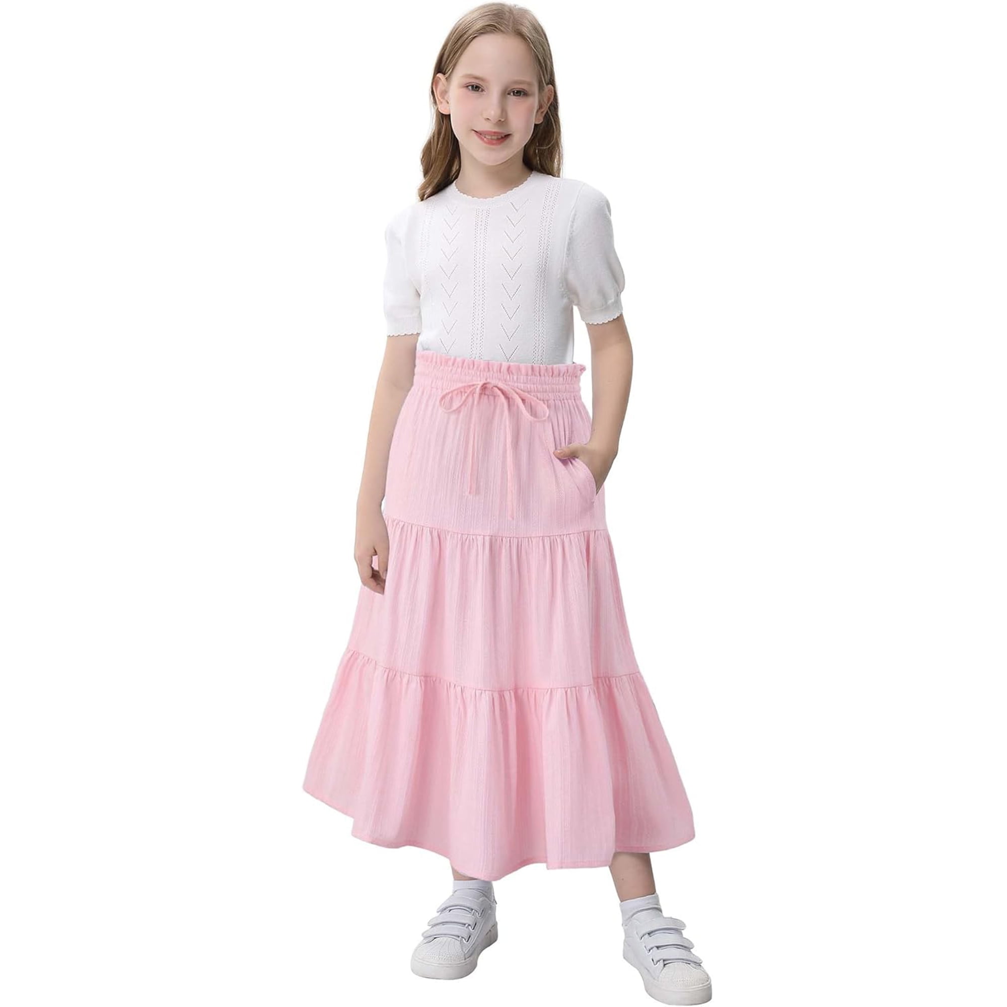 Maxi Ruffled Skorts for Girls Button Front High Waisted Long Skirt with ...