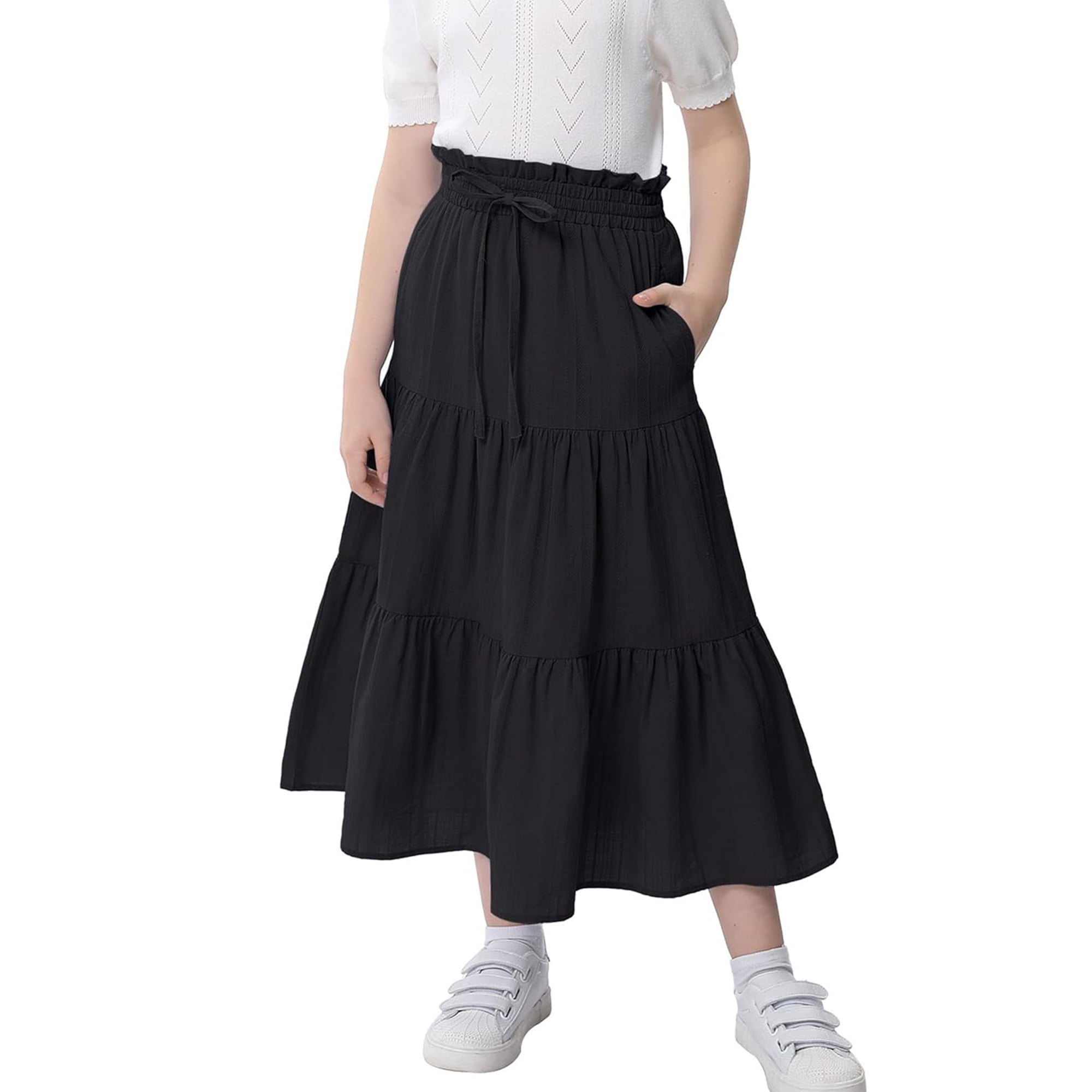 Maxi Ruffled Skorts for Girls Button Front High Waisted Long Skirt with ...