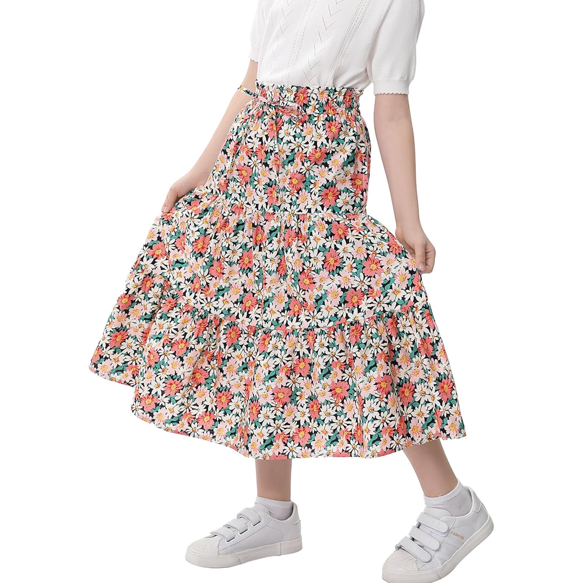 Maxi Ruffled Skorts for Girls Button Front High Waisted Long Skirt with ...