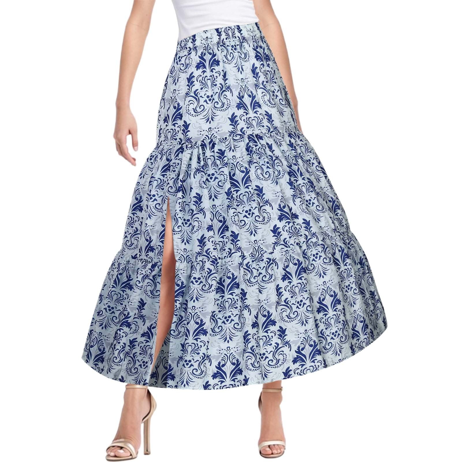 Maxi Skirts for Women Pink Front Slit Polka Dot Soft Elegant Smock ...